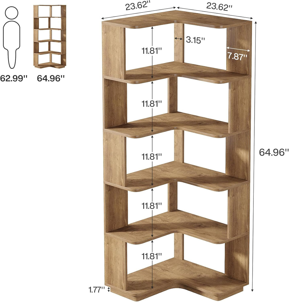 65" L-Shaped Bookshelf, 6-Tier Corner Bookcase with Anti-Drop Panel ...