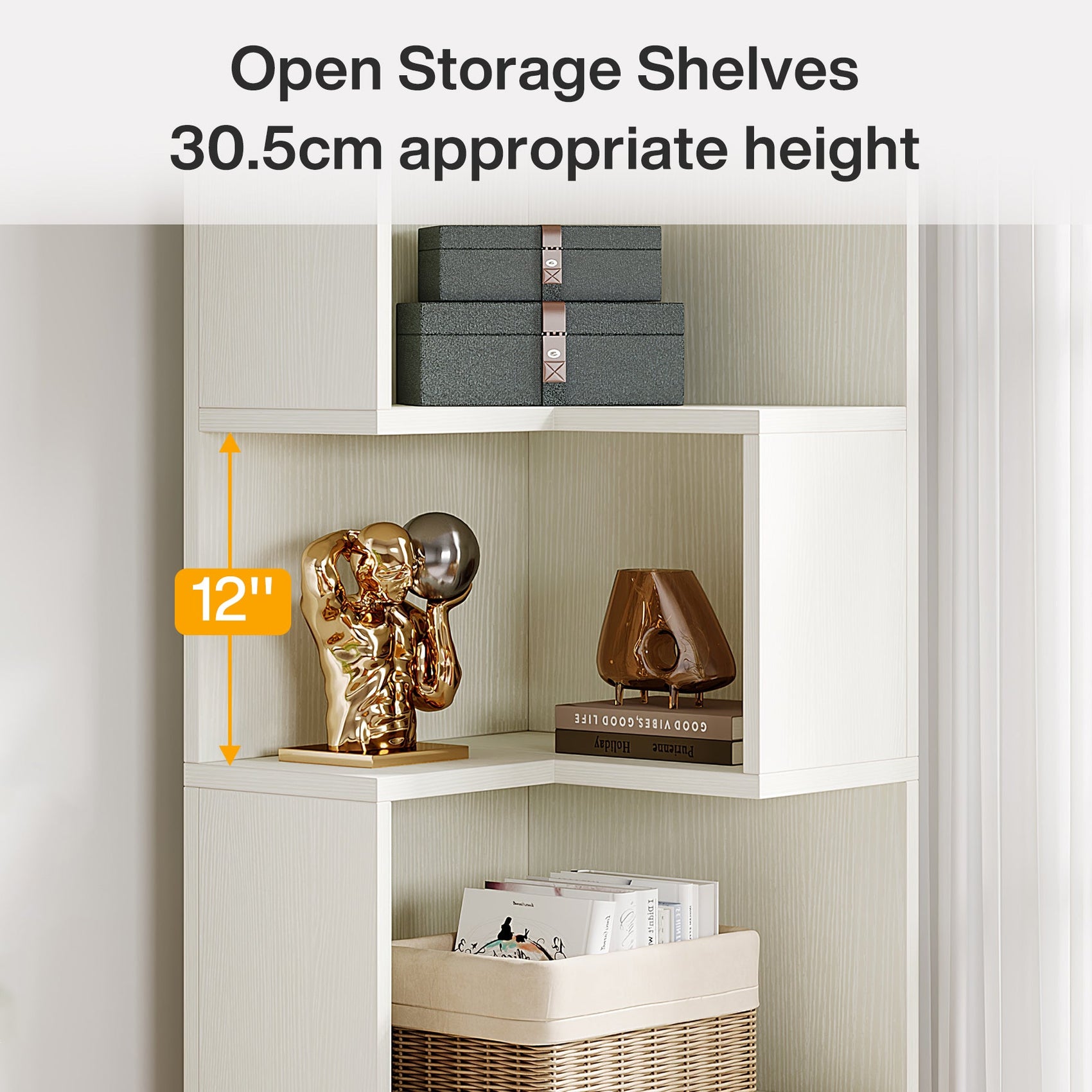 66.9" L-Shaped Corner Bookshelf, 5-Tier Bookcase With Drawers-Tribesigns