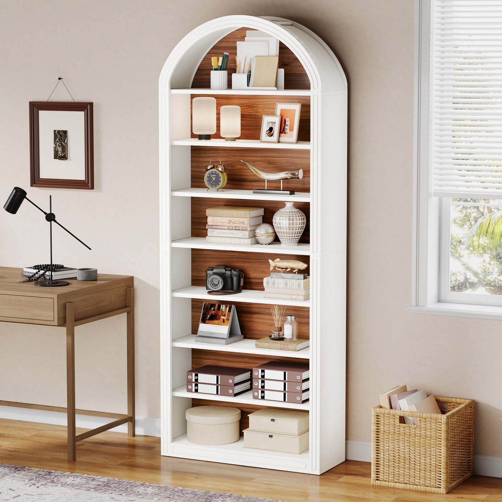 6/8-Tier Wooden Arched Bookcase Display Shelving Unit-Tribesigns