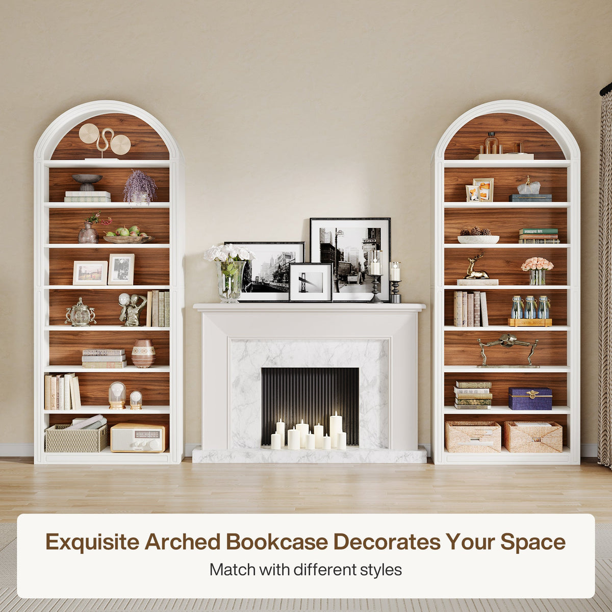 6/8-Tier Wooden Arched Bookcase Display Shelving Unit-Tribesigns