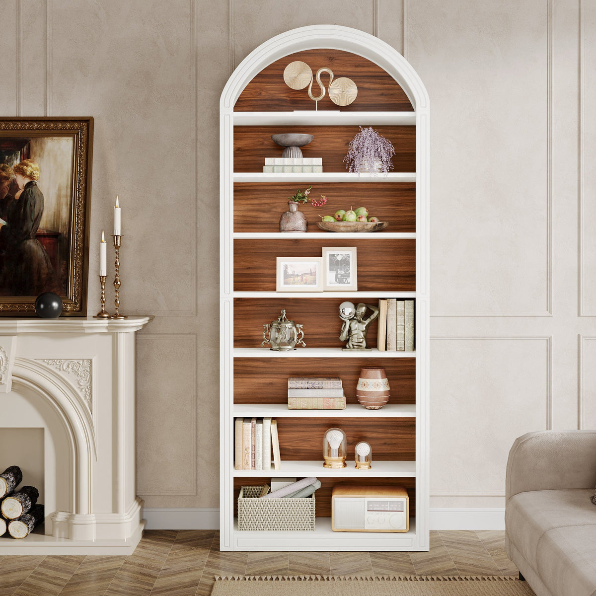 6/8-Tier Wooden Arched Bookcase Display Shelving Unit-Tribesigns