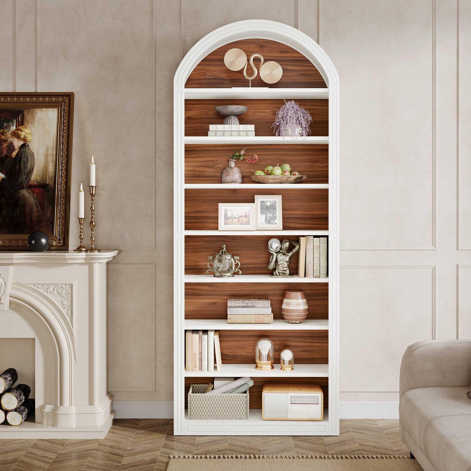 6/8-Tier Wooden Arched Bookcase Display Shelving Unit-Tribesigns