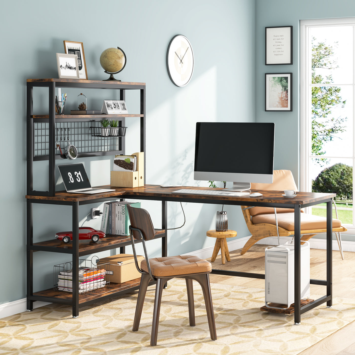 Tribesigns Reversible L-Shaped Desk with Wireless Charging & Shelves