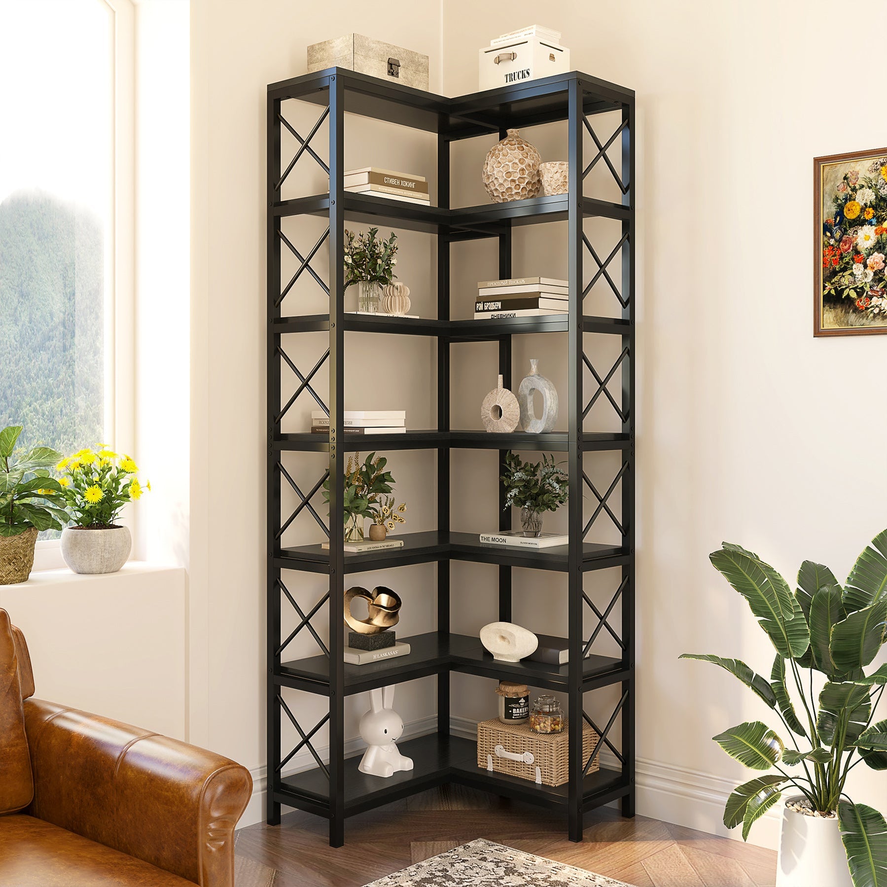 Tribesigns Corner Bookshelf, 7-Tier Corner Bookcase Display Rack