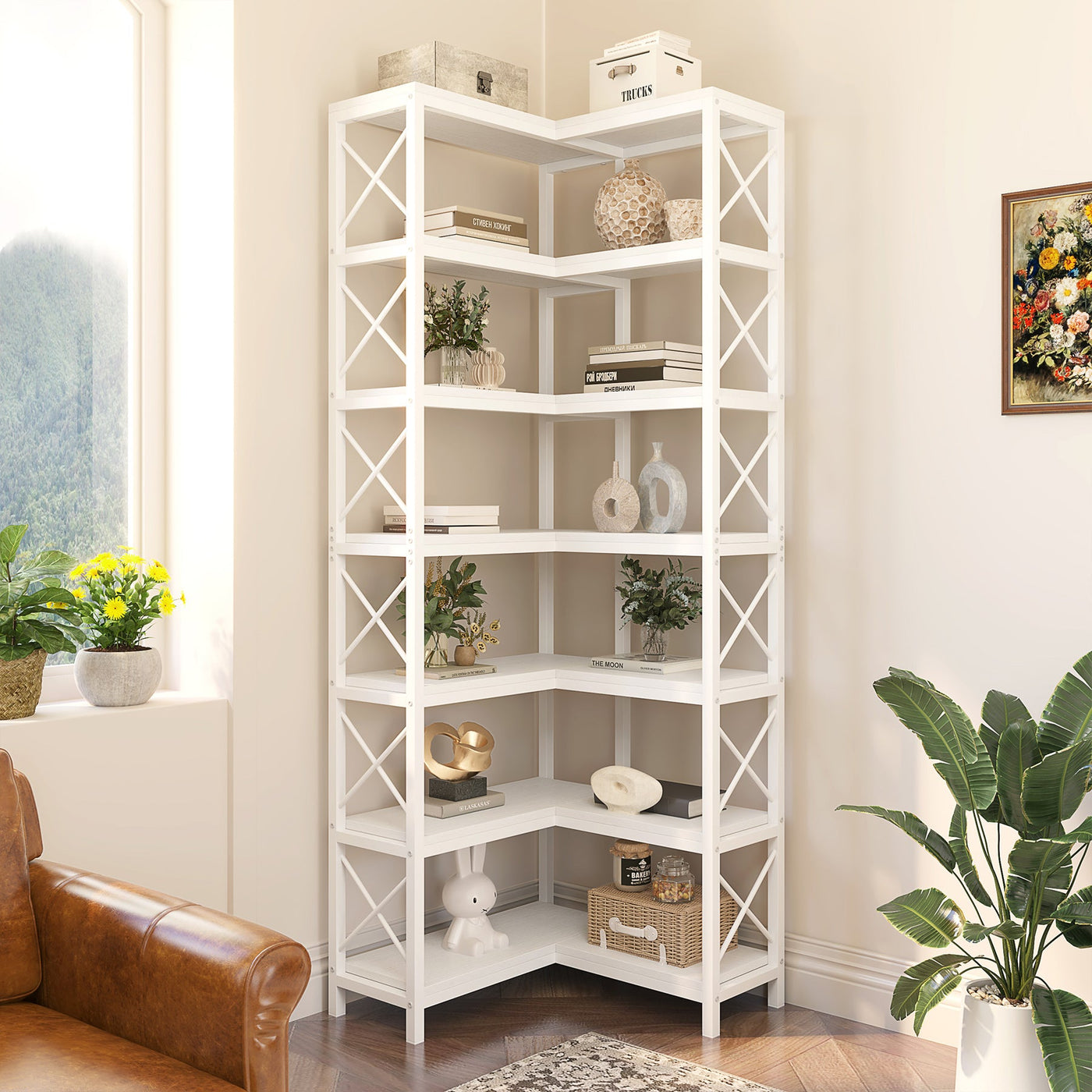 Tribesigns Corner Bookshelf, 7-Tier Corner Bookcase Display Rack