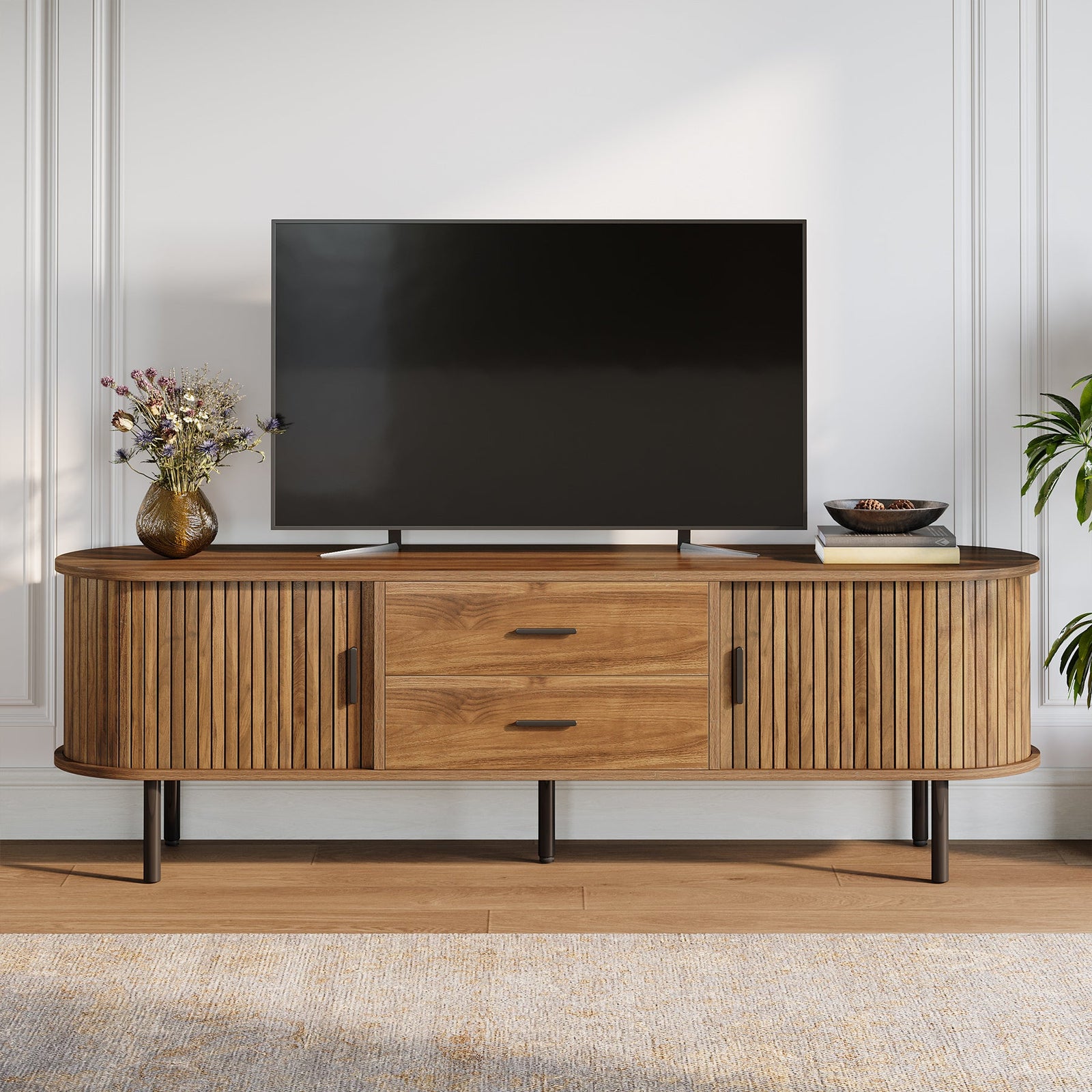Tribesigns 70" TV Stand, Media Console with Storage and Sliding Door ...