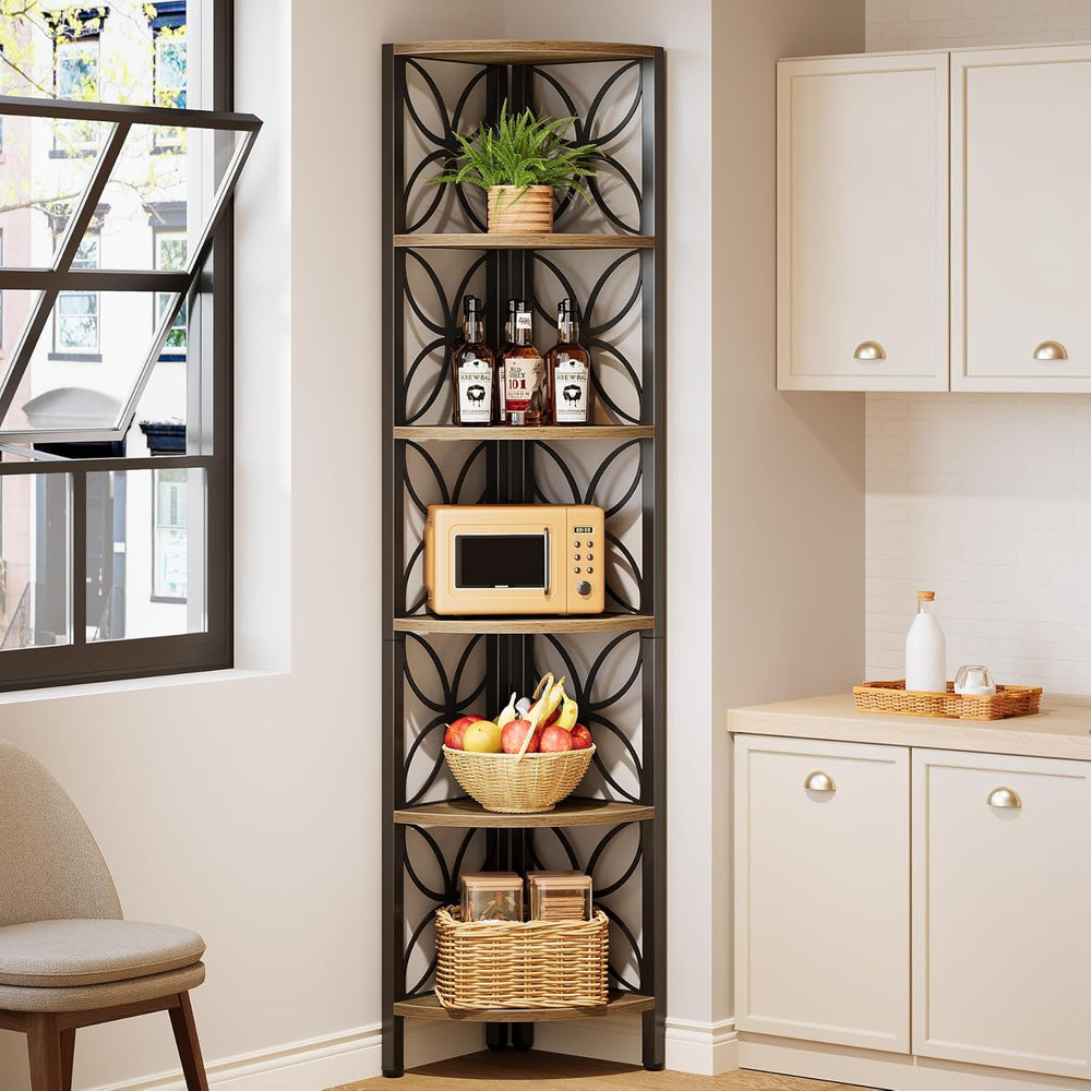 70.8" Corner Shelf, 6-Tier Corner Bookshelf Display Shelf Storage Rack ...