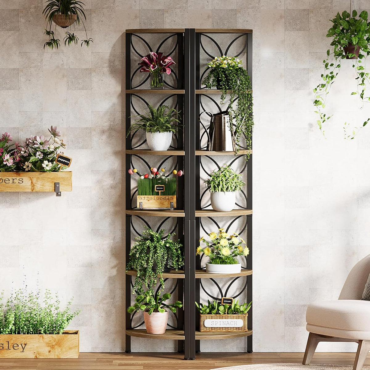 70.8" Corner Shelf, 6-Tier Corner Bookshelf Display Shelf Storage Rack ...