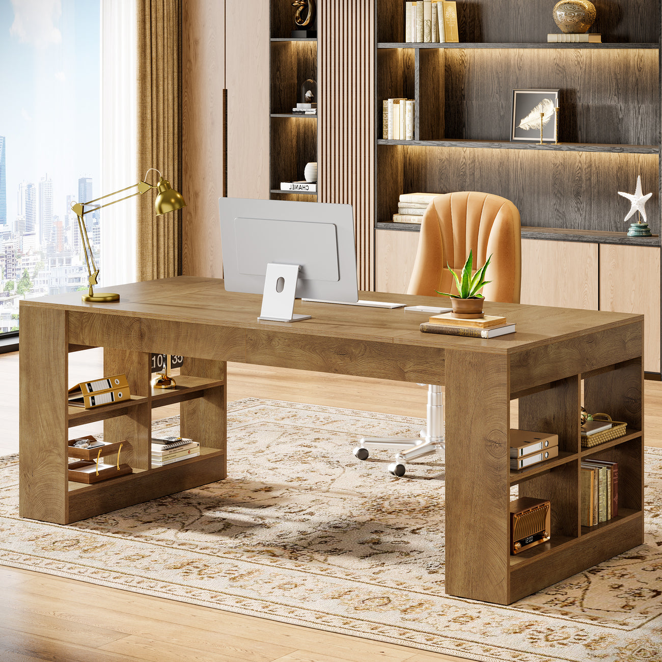70.8" Executive Desk, Modern Office Computer Desk with Storage Shelves ...