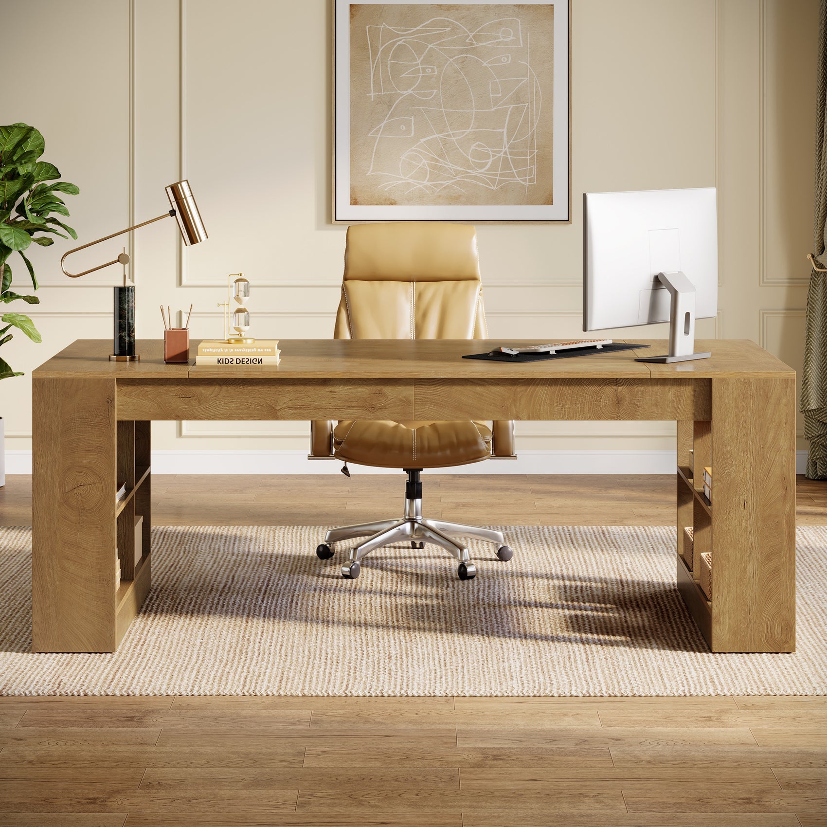 70.8" Executive Desk, Modern Office Computer Desk with Storage Shelves ...