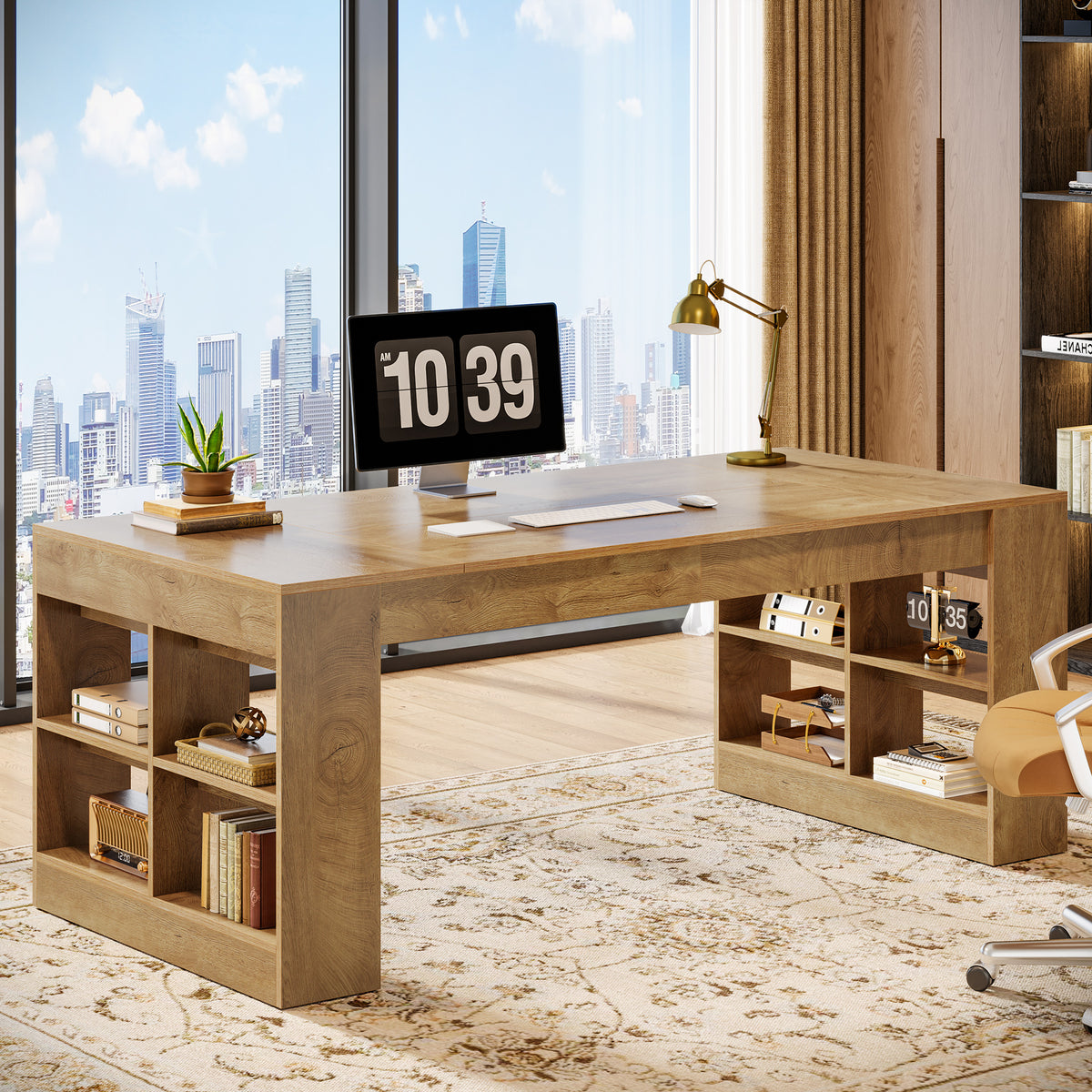 70.8" Executive Desk, Modern Office Computer Desk with Storage Shelves ...