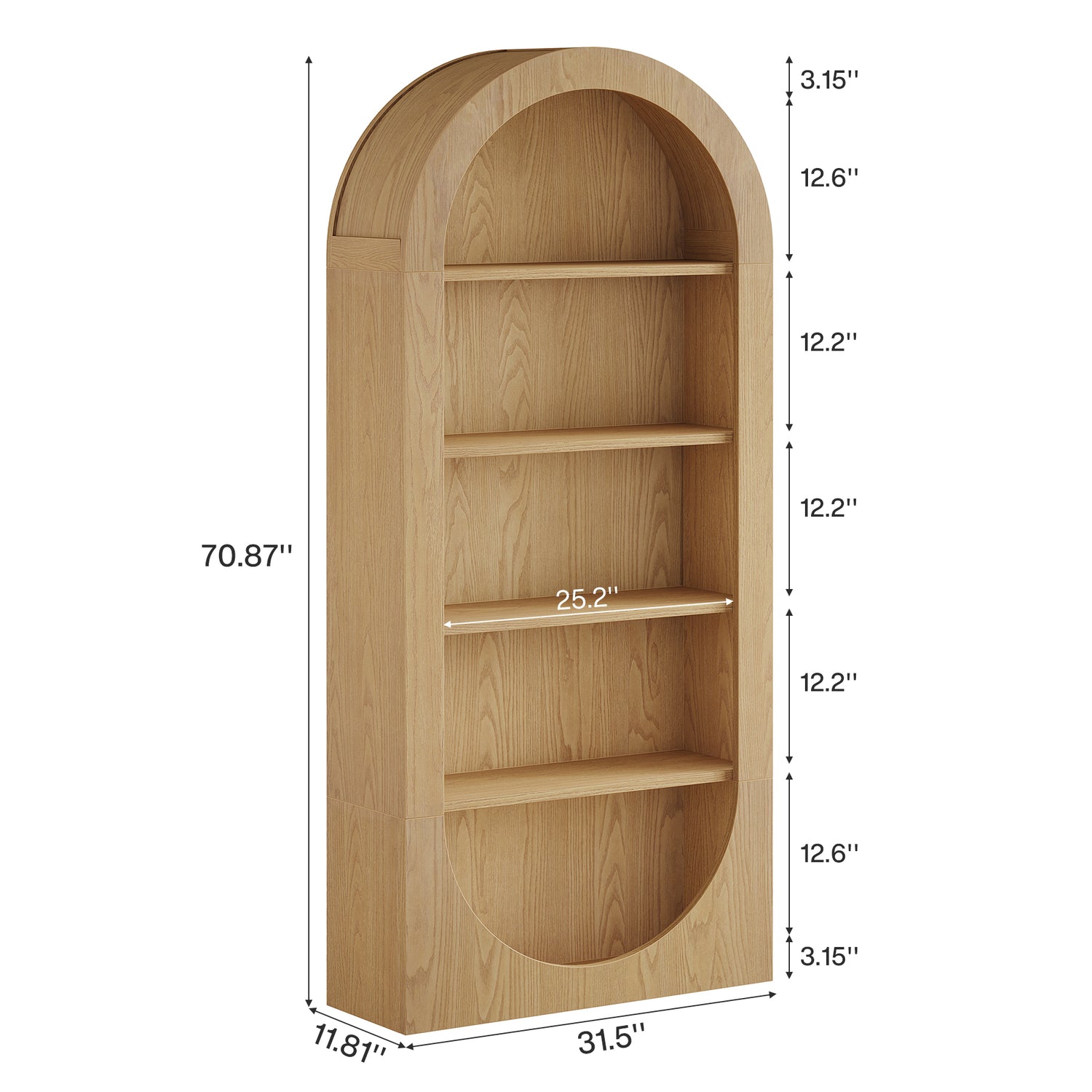 70.9" Bookshelf, 5-Tier Arched Bookcase with Open Display Shelves ...
