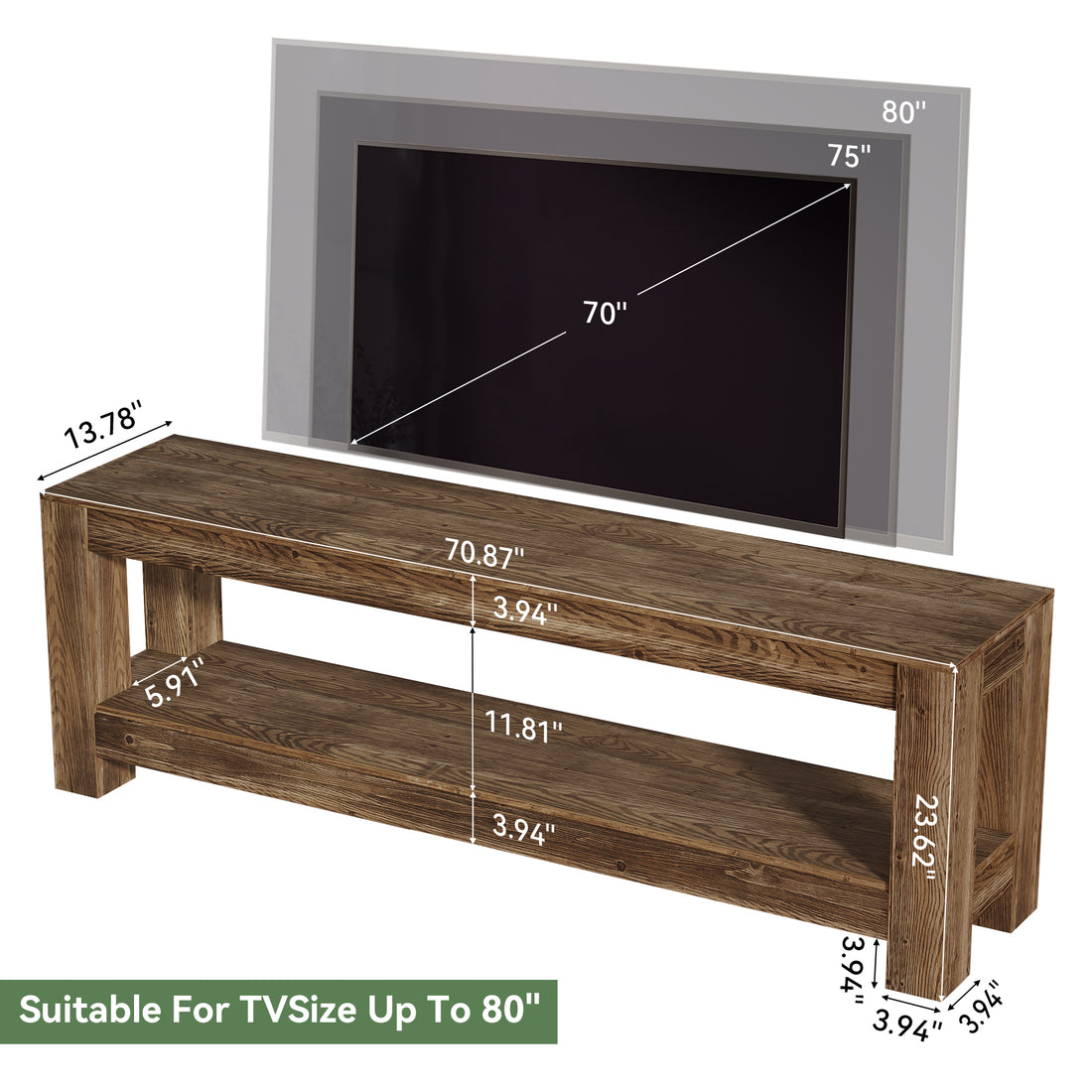 70.9" Farmhouse TV Stand, Wood Entertainment Center for 65-85-Inch TVs ...