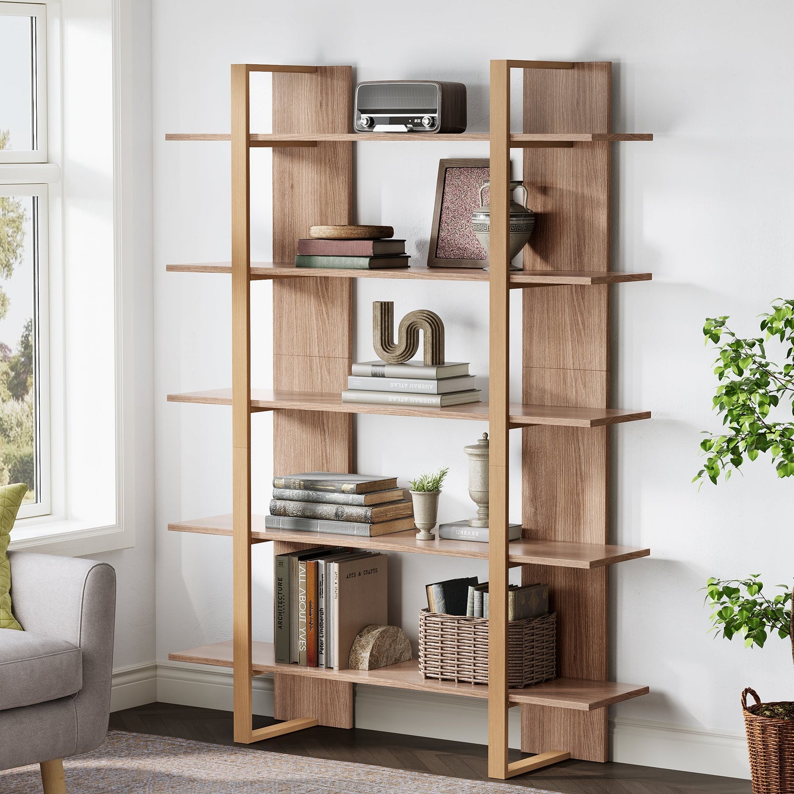 Tribesigns 70.8" Bookshelf, 5-Tier Etagere Bookcase Display Shelf ...