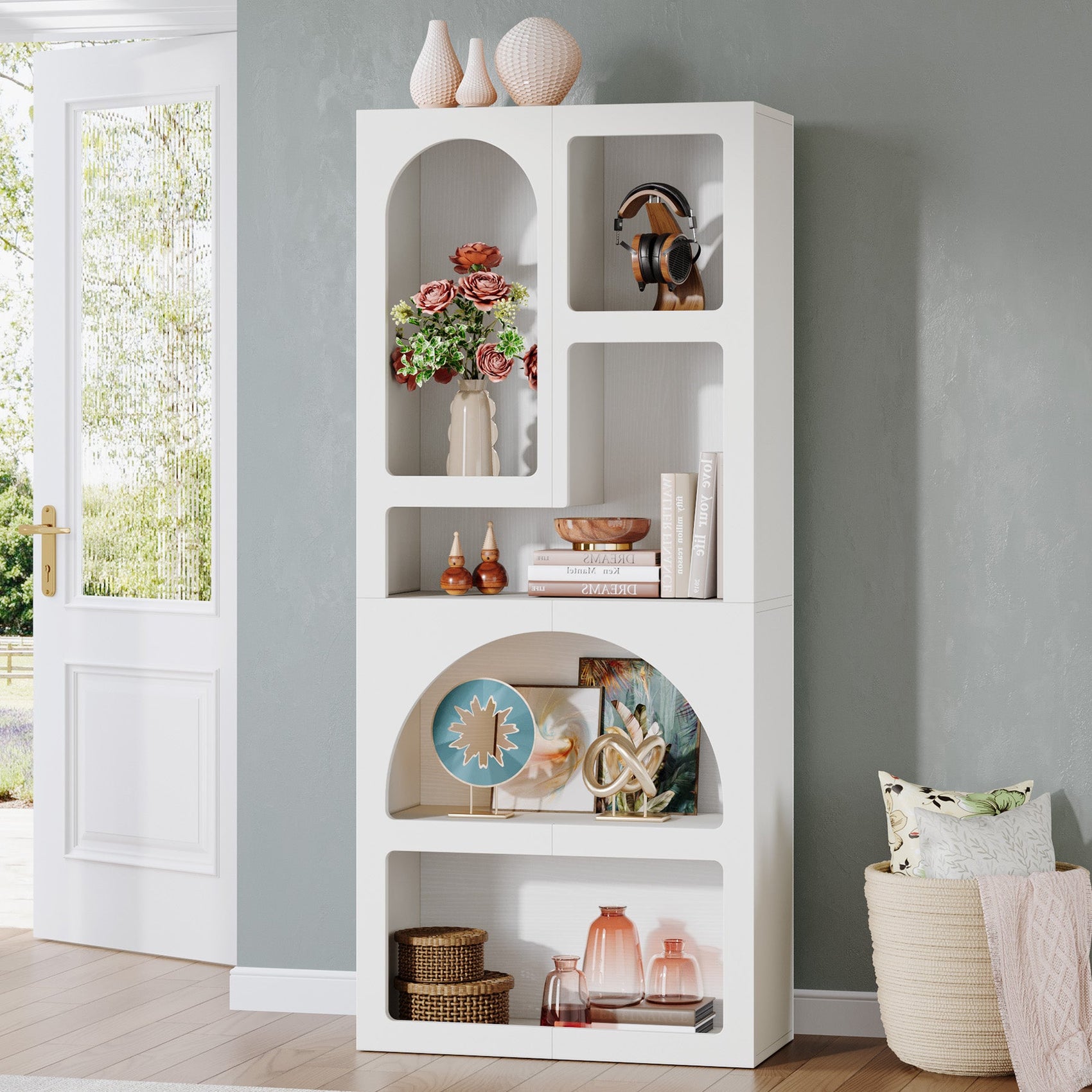 Tribesigns 70.8" Bookshelf, Geometric Bookcase Display Shelf-Tribesigns