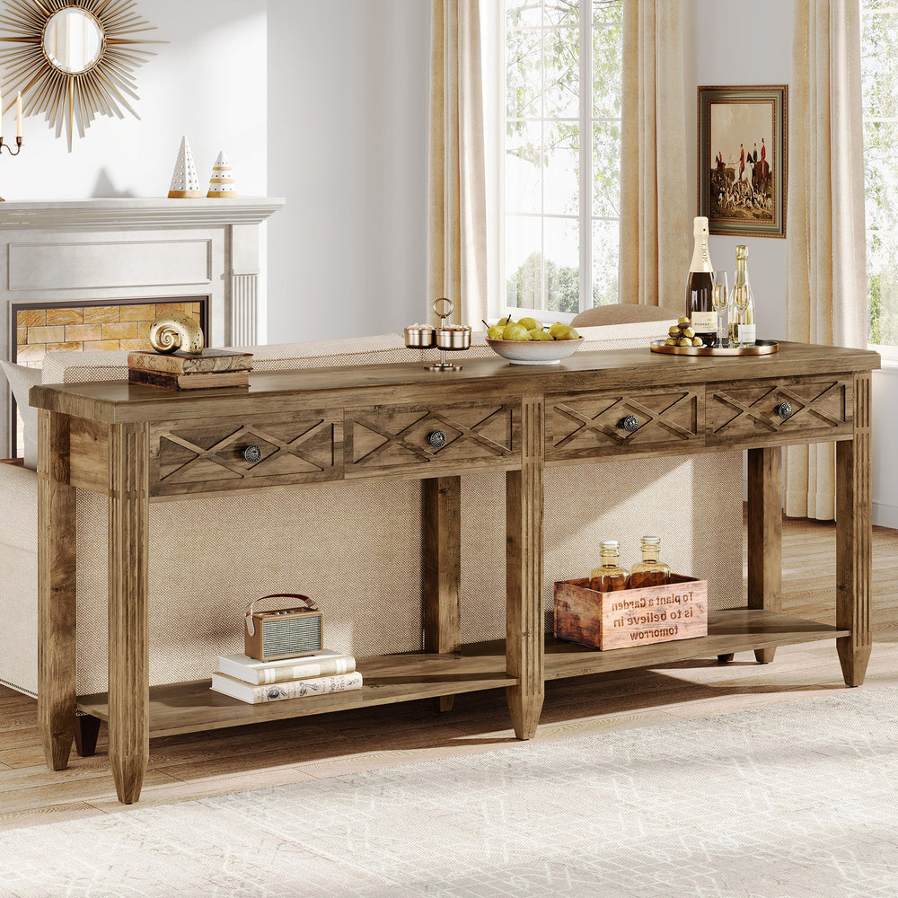 Tribesigns 70.8" Console Table, 4-Drawer Farmhouse Sofa Tables-Tribesigns