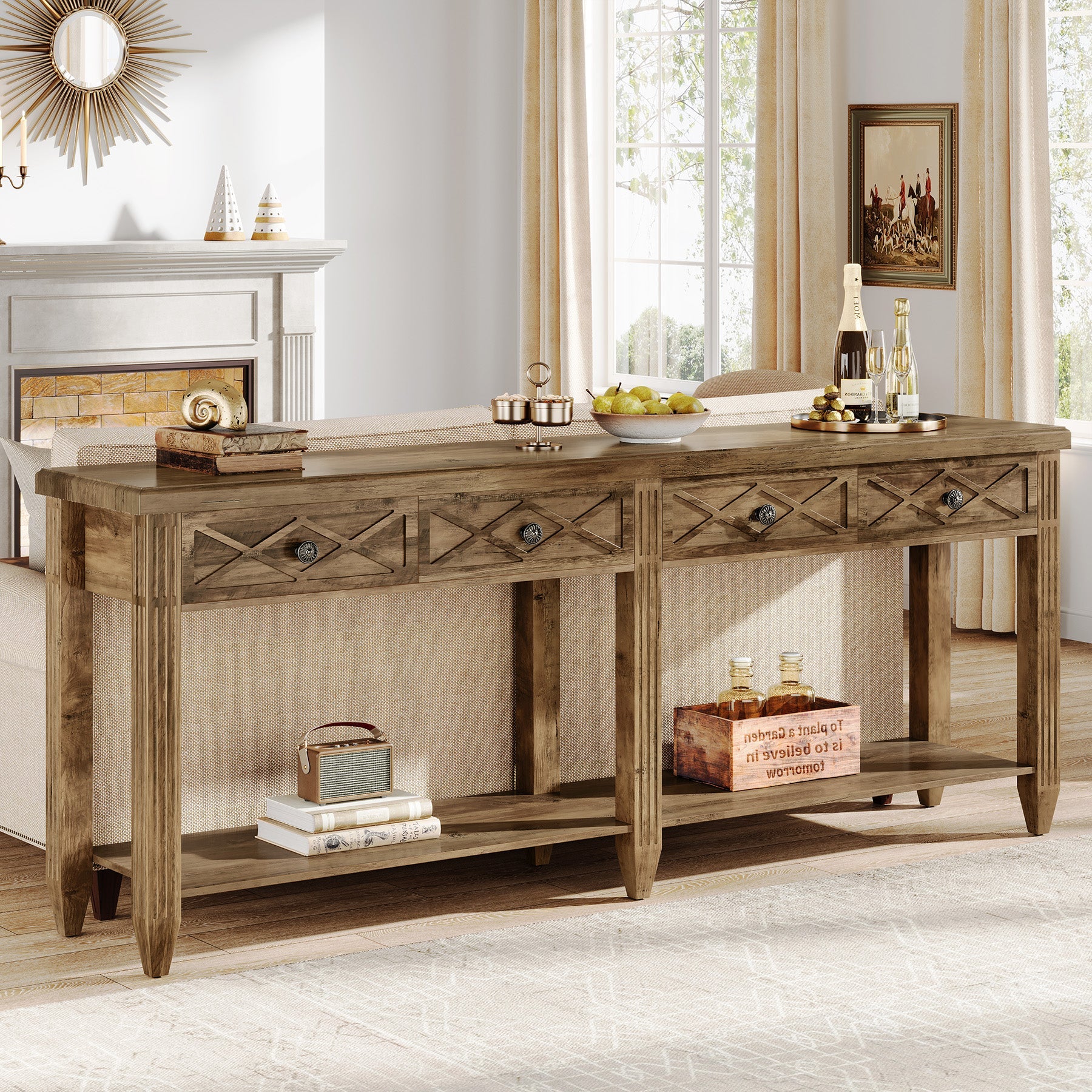 Tribesigns 70.8" Console Table, 4-Drawer Farmhouse Sofa Tables-Tribesigns