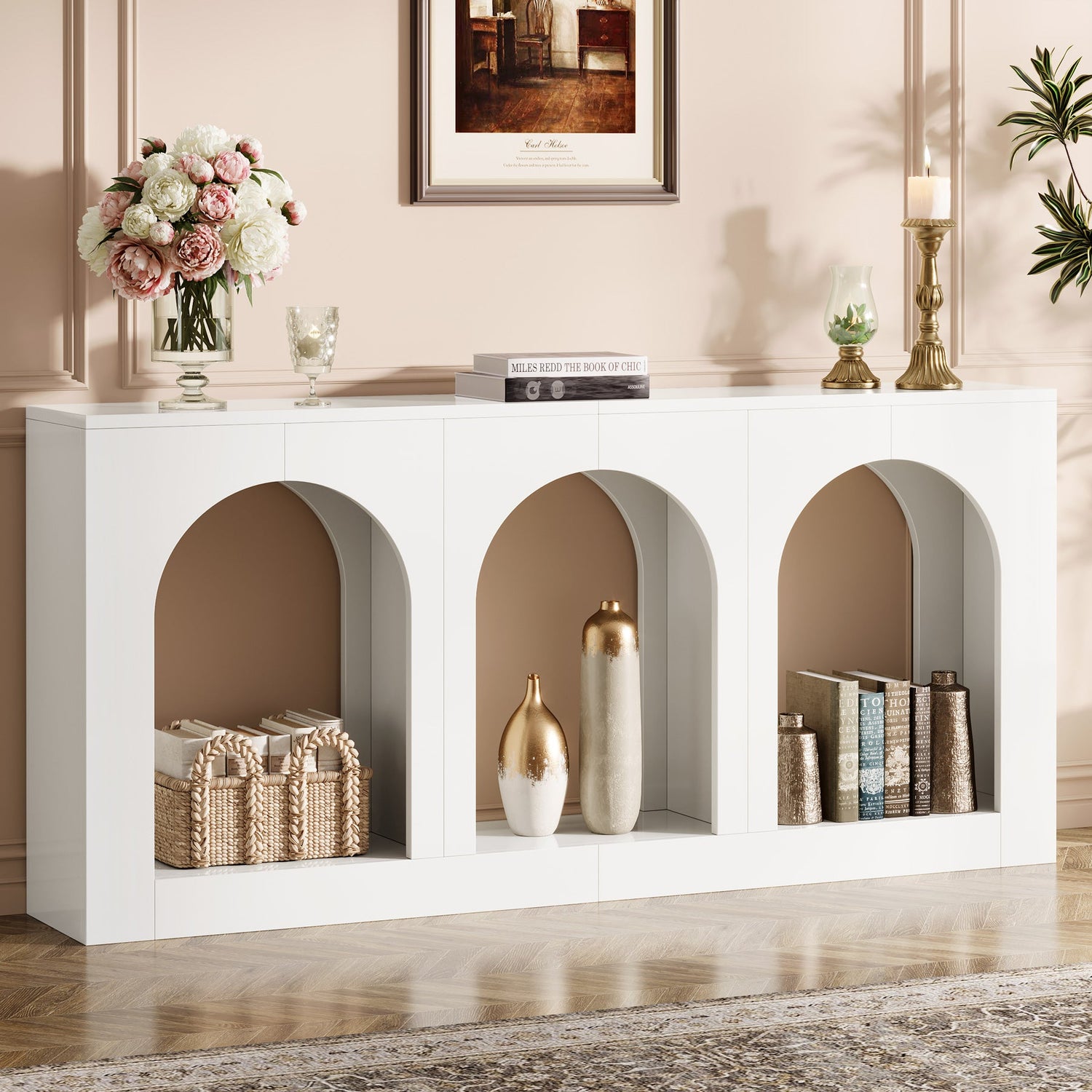 Tribesigns 70.8" Console Table, Wood Entry Table with 3 Arched Shelves ...