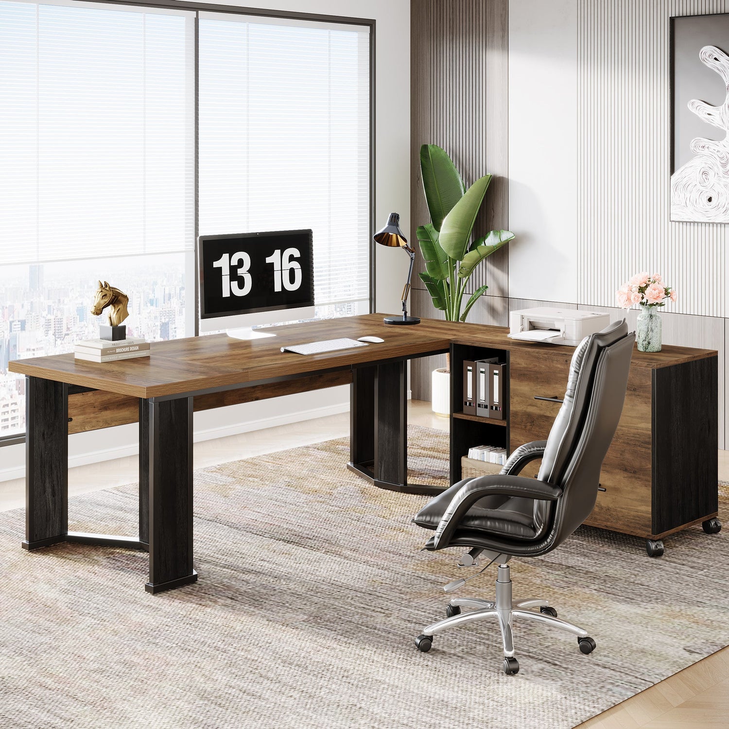 Tribesigns 70.8" Executive Desk L-Shaped Office Desk with File Cabinet ...