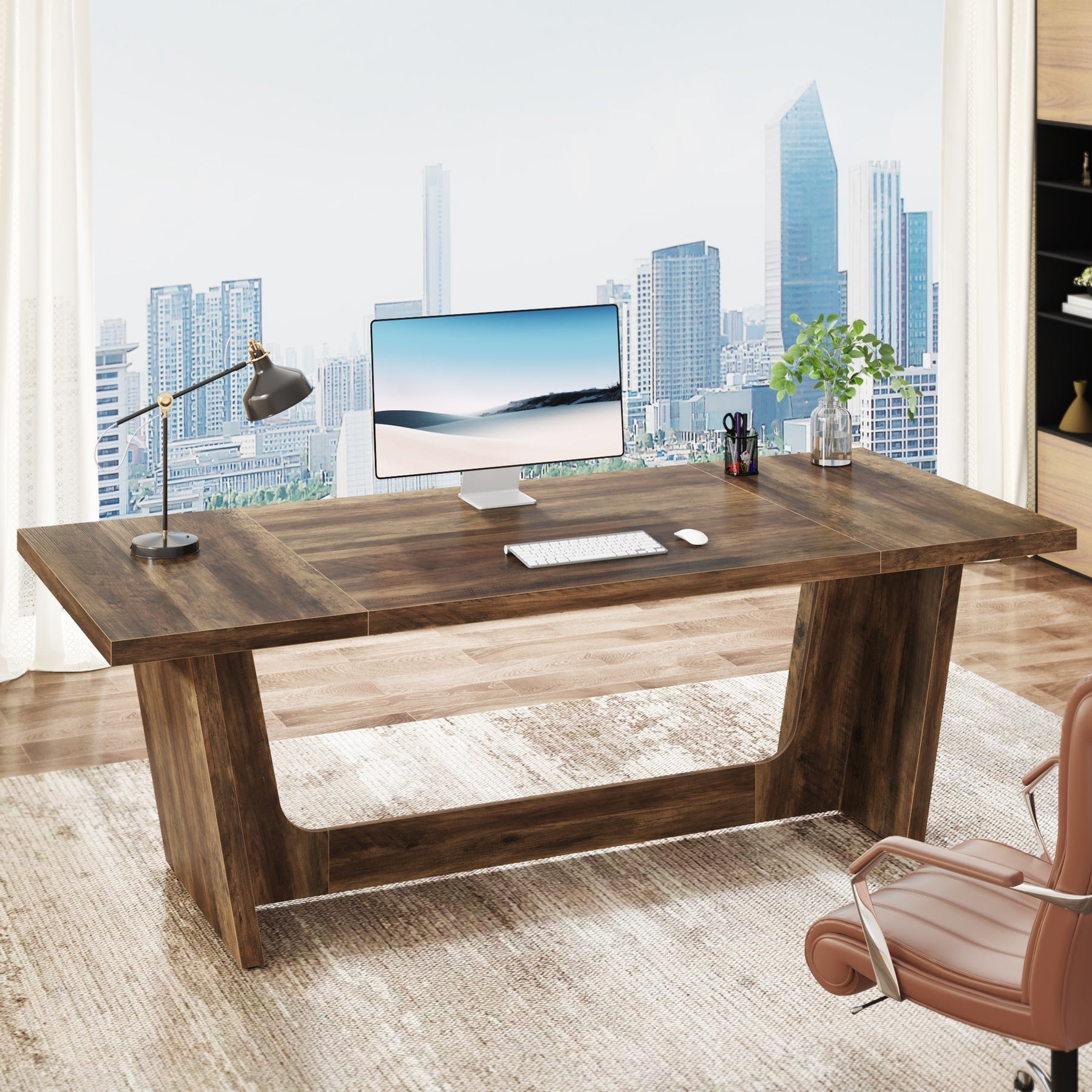 Tribesigns 70.8-Inch Executive Desk, Wood Computer Desk Writing Table