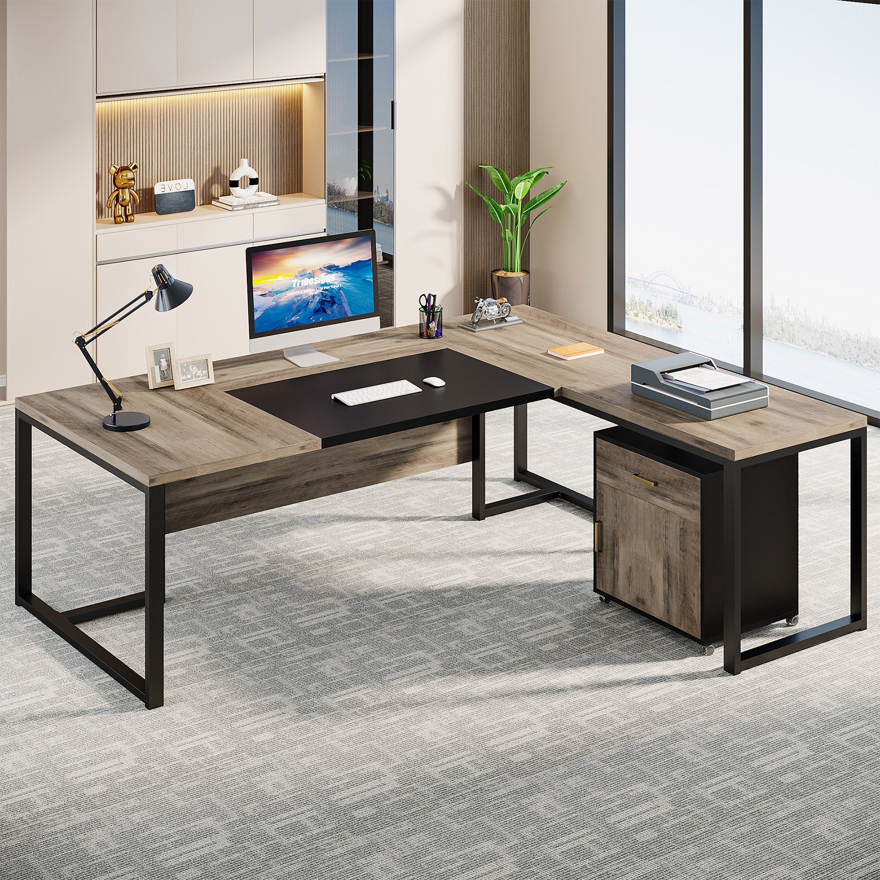Tribesigns L-Shaped Desk, 70.8’’ Executive Desk with File Cabinet ...