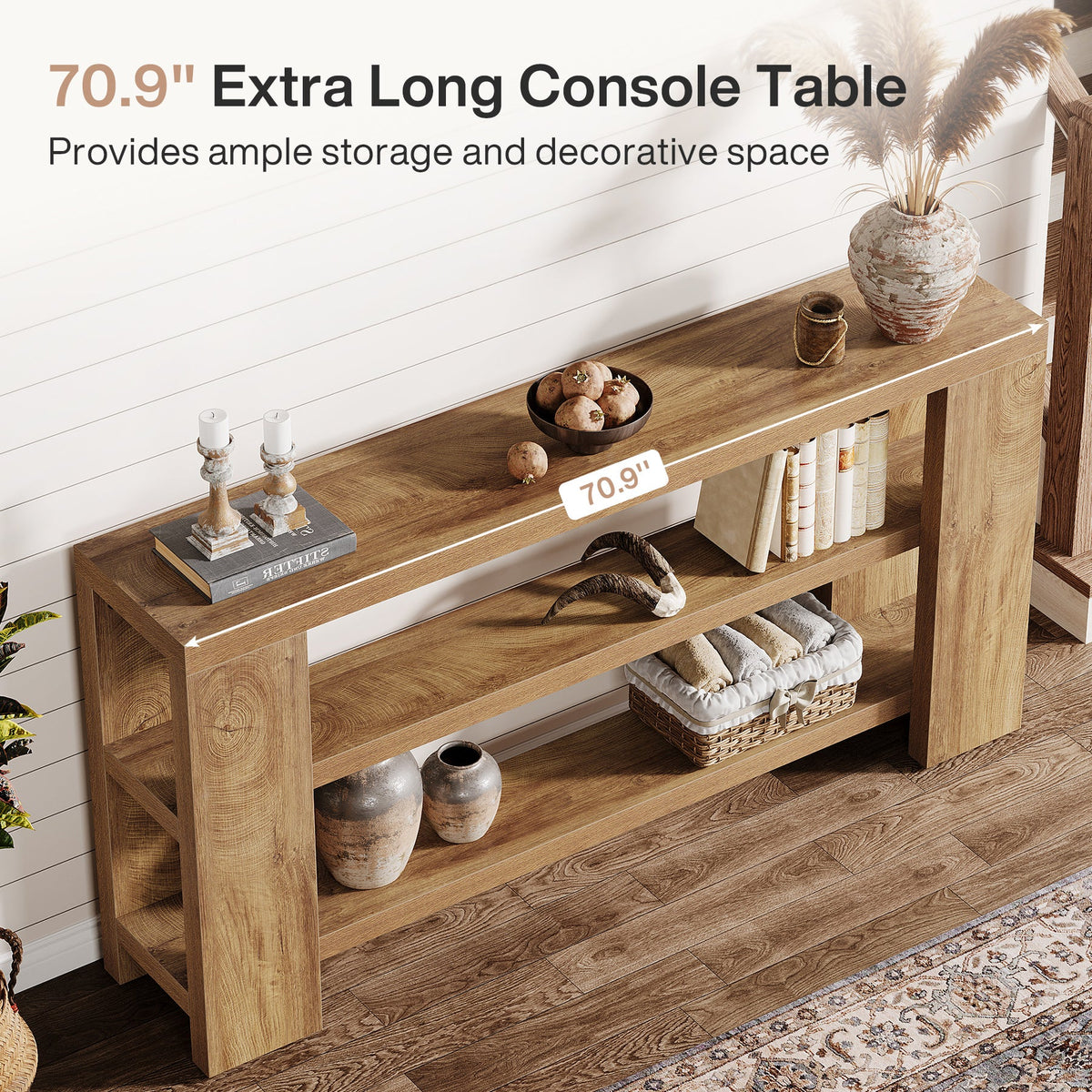 Tribesigns 70.9" Console Table, Wooden 3-Tier Sofa Foyer Table-Tribesigns