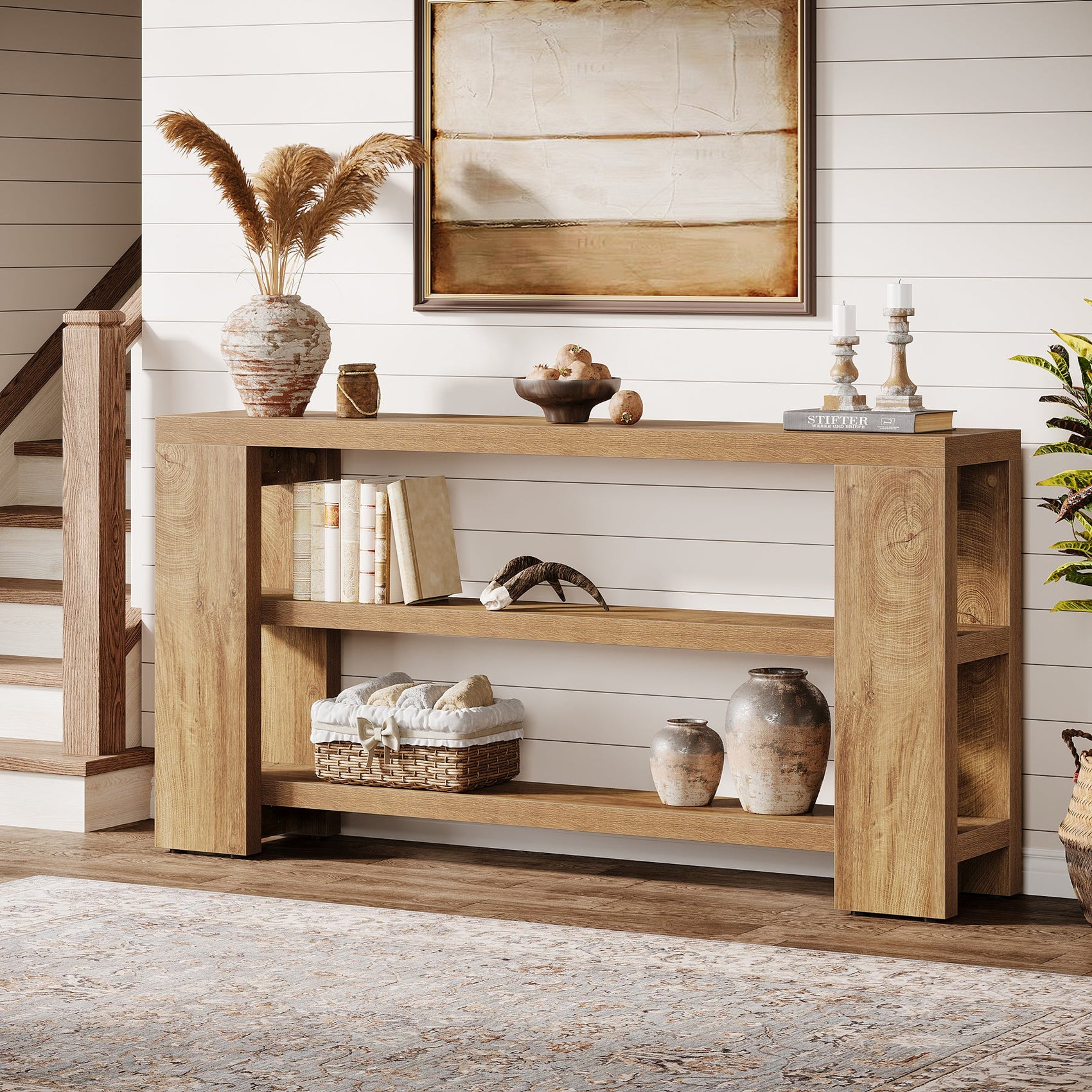 Tribesigns 70.9" Console Table, Wooden 3-Tier Sofa Foyer Table-Tribesigns
