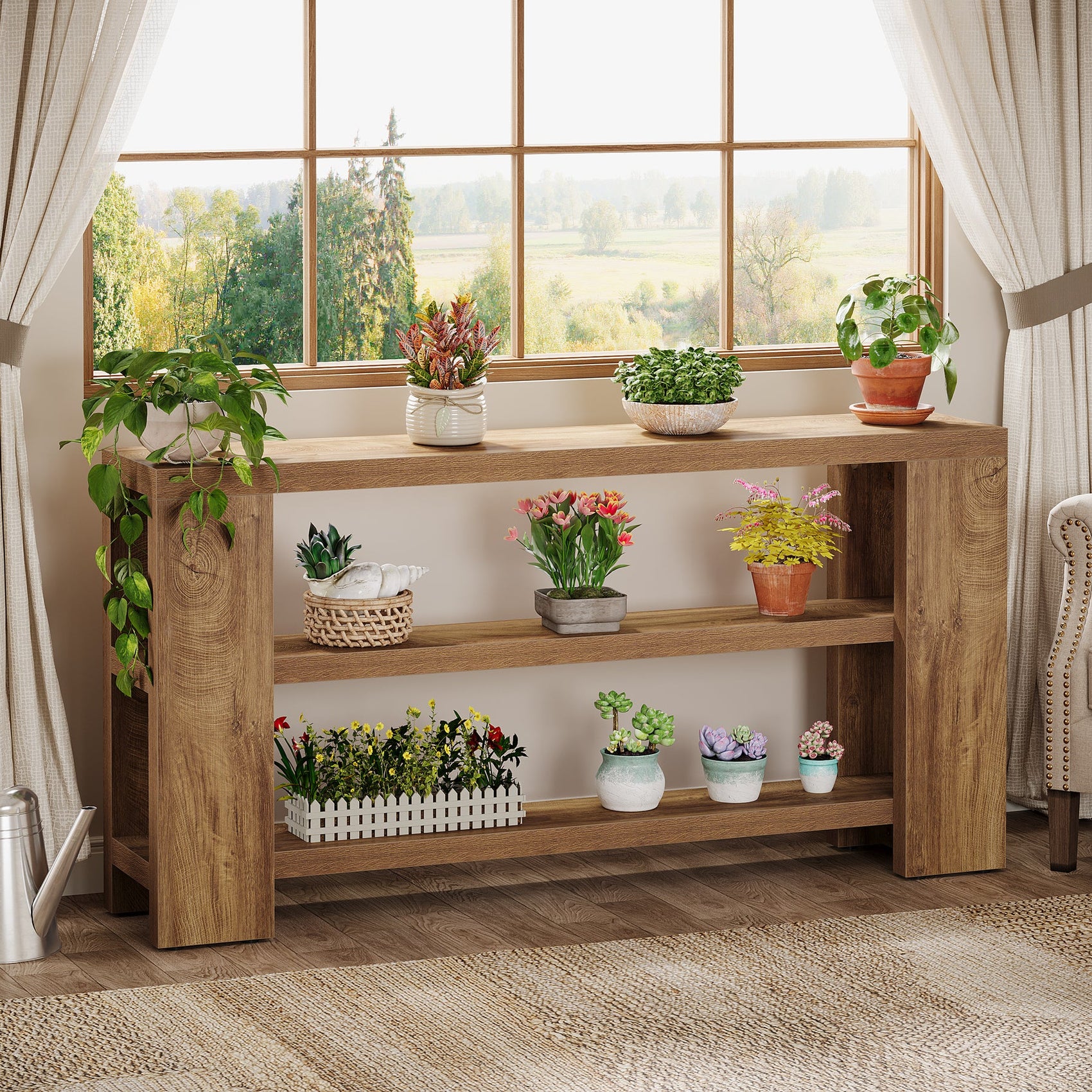Tribesigns 70.9" Console Table, Wooden 3-Tier Sofa Foyer Table-Tribesigns