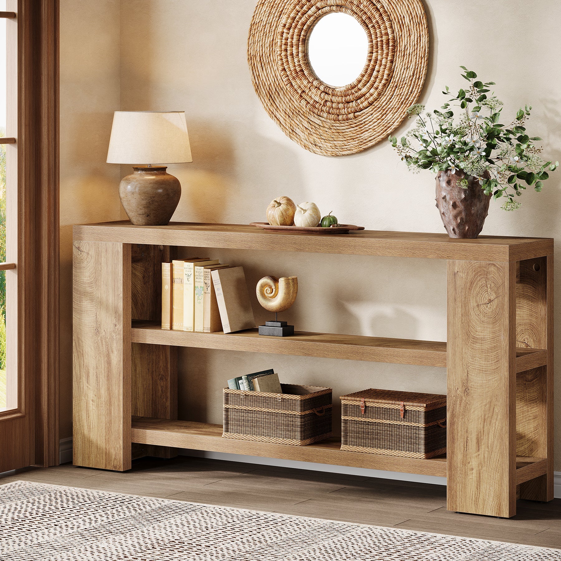 Tribesigns 70.9" Console Table, Wooden 3-Tier Sofa Foyer Table-Tribesigns