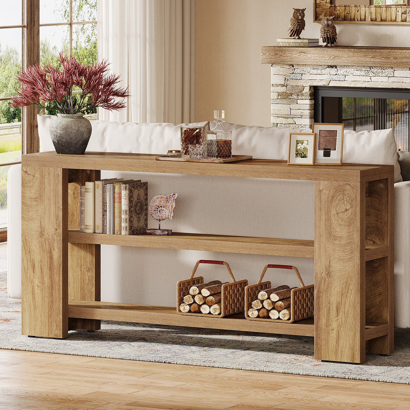 Tribesigns 70.9" Console Table, Wooden 3-Tier Sofa Foyer Table-Tribesigns