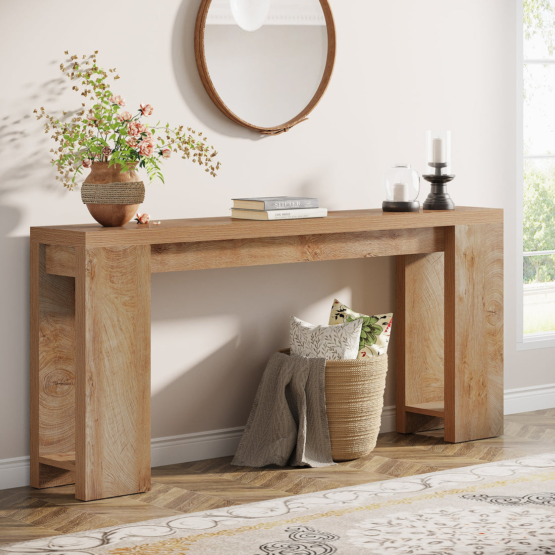70.9" Farmhouse Console Table, Entryway Wood Table in Foyer-Tribesigns