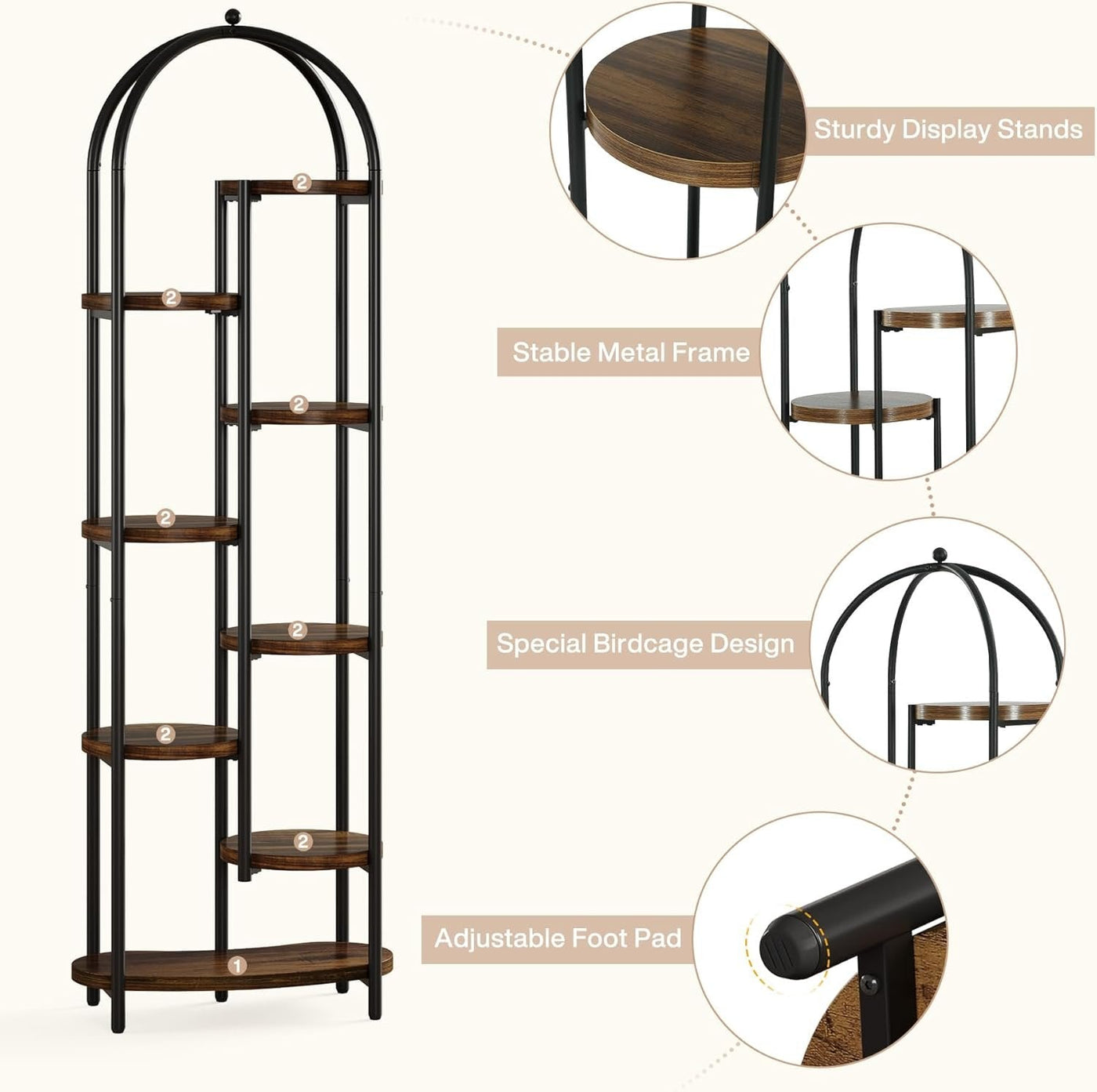 70" Plant Stand Indoor, 8-Tier Arched Plant Shelf Corner Display Rack ...