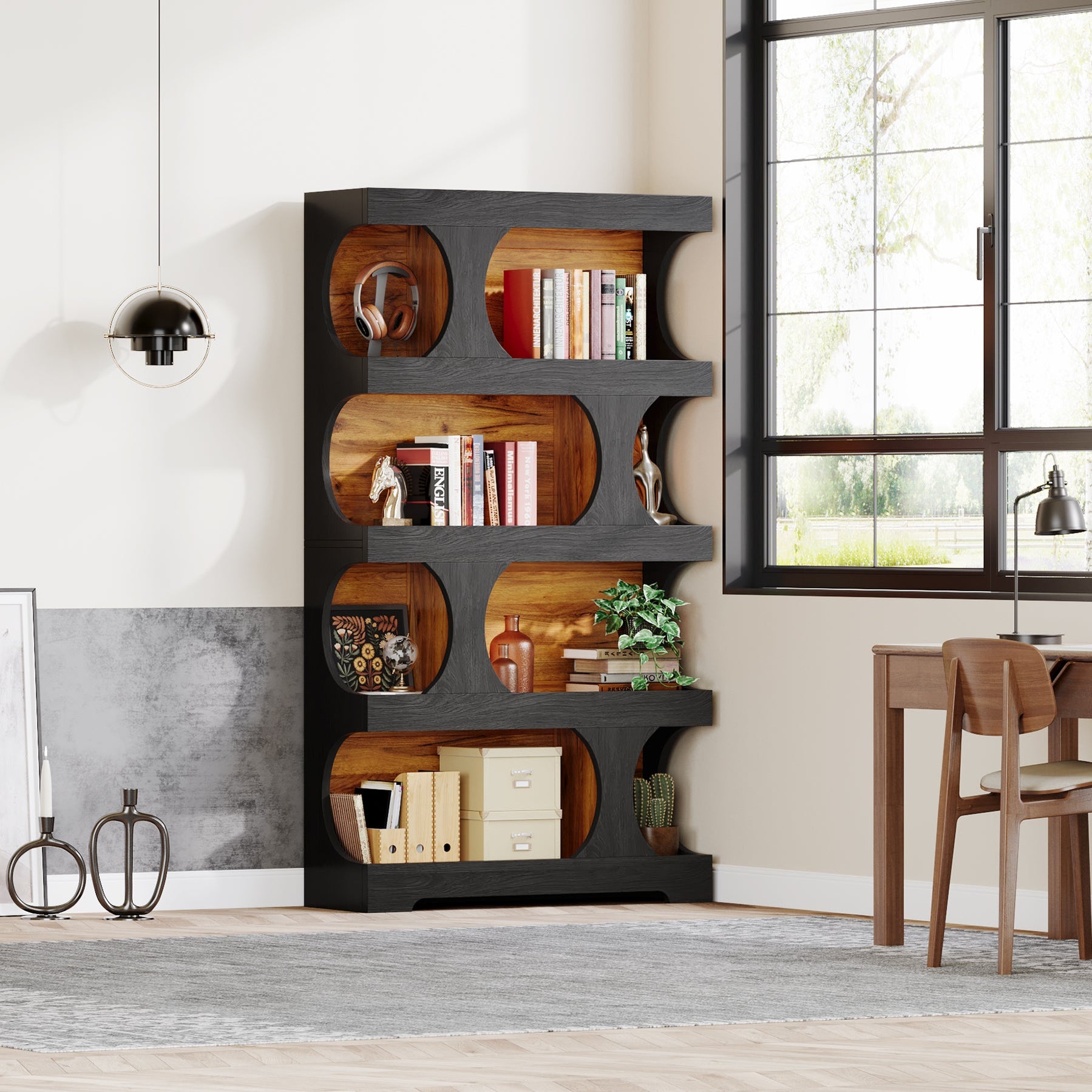 Tribesigns 71" Bookshelf, 4-Tier S-Shaped Bookcase Display Shelves