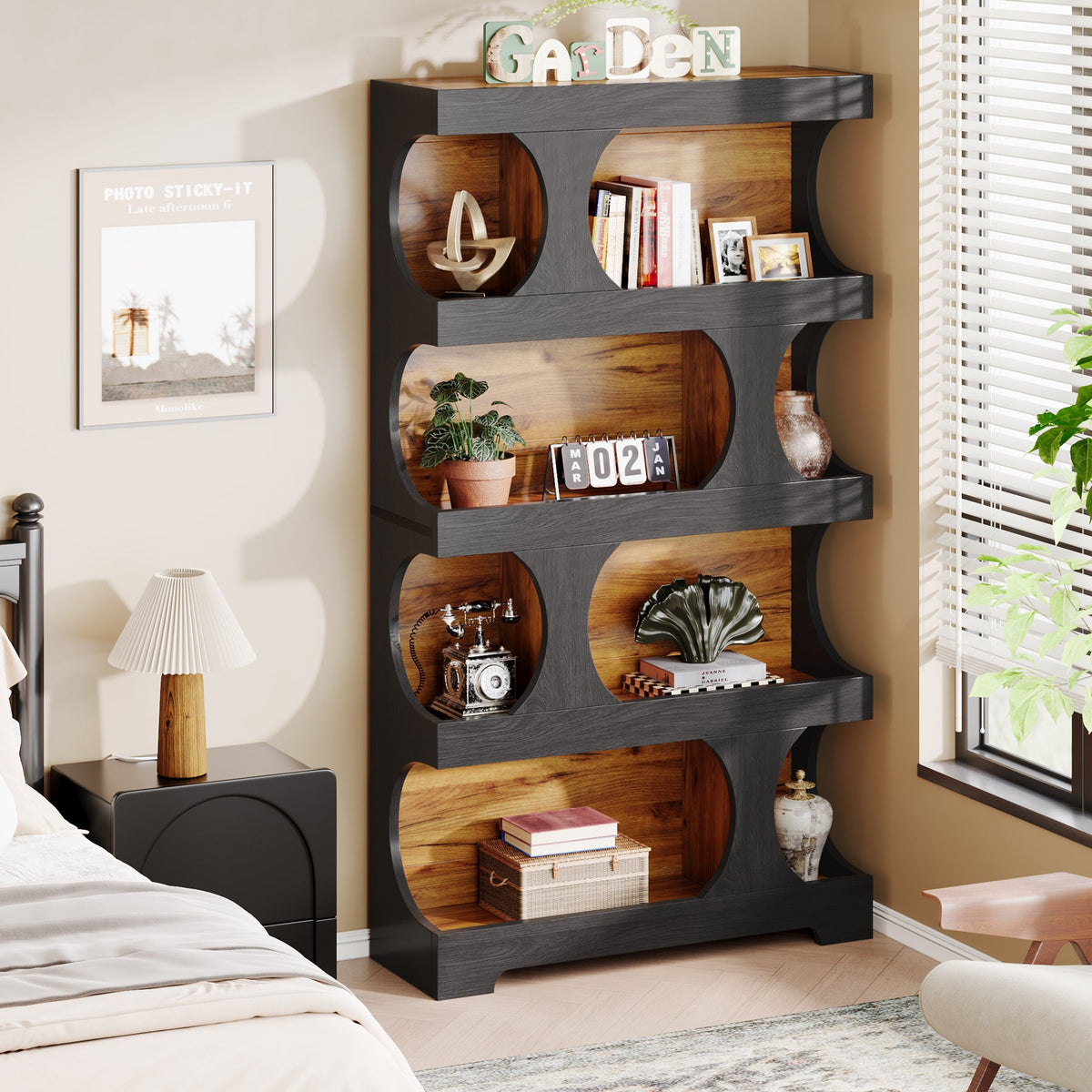 Tribesigns 71" Bookshelf, 4-Tier S-Shaped Bookcase Display Shelves ...