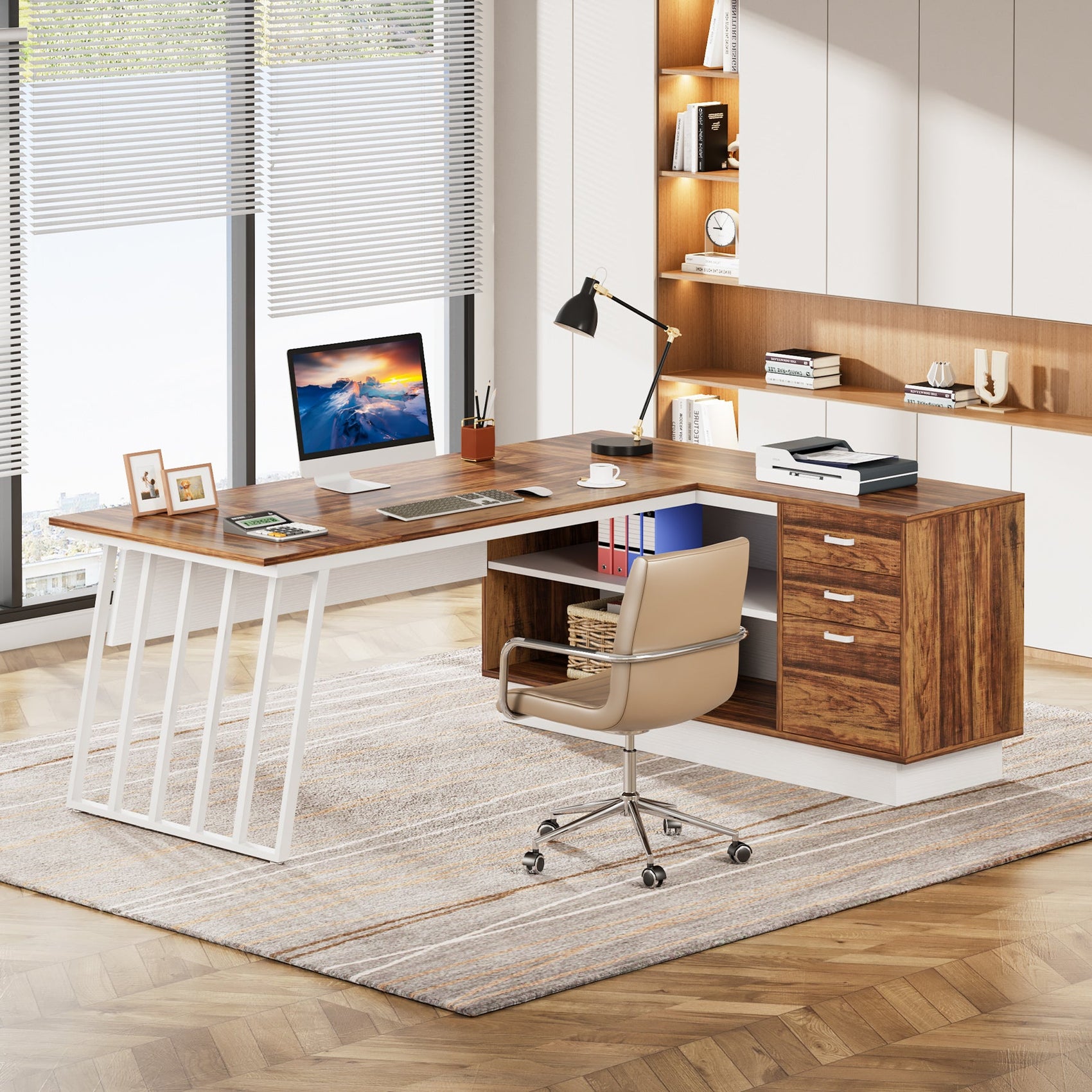 Tribesigns 71" Executive Desk, L-Shaped Computer Desk with Cabinet ...