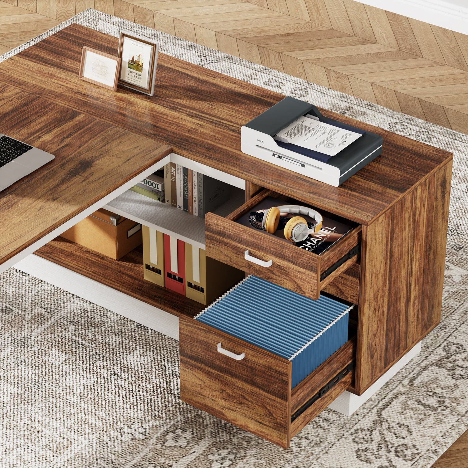 Tribesigns 71" Executive Desk, L-Shaped Computer Desk with Cabinet ...