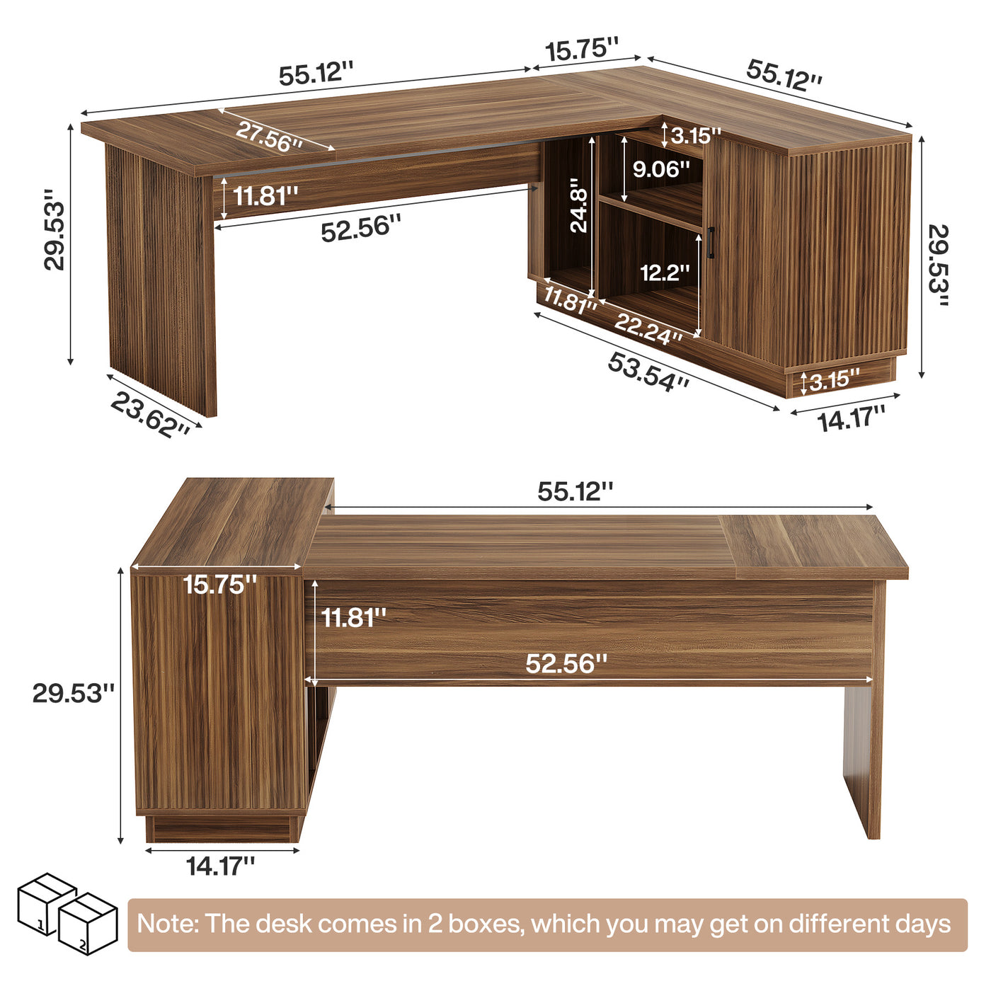 71" Executive Desk, L-Shaped Office Computer Table with File Cabinet ...