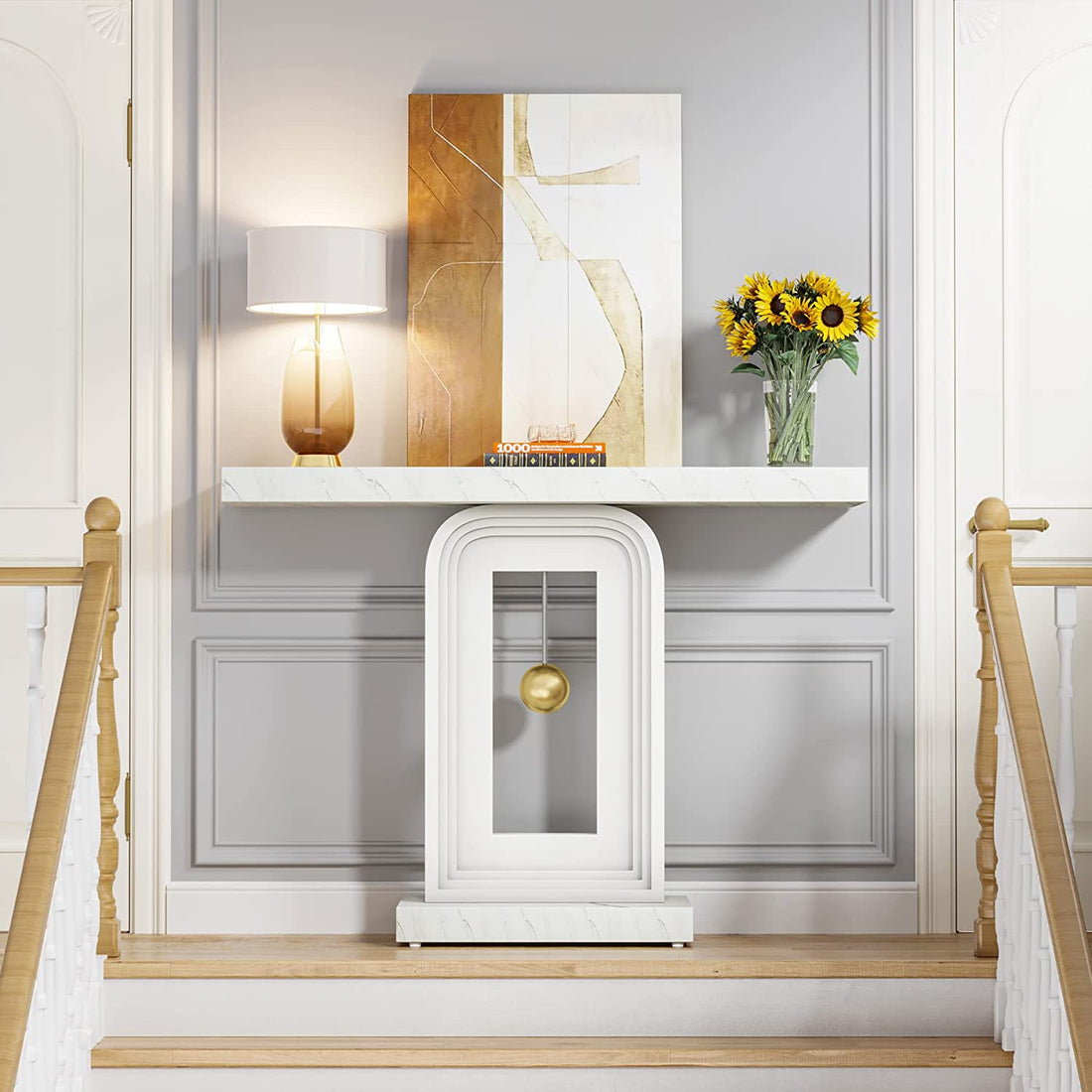 Tribesigns Console Table, 39.4" Modern Entryway Table with Gold Decor ...