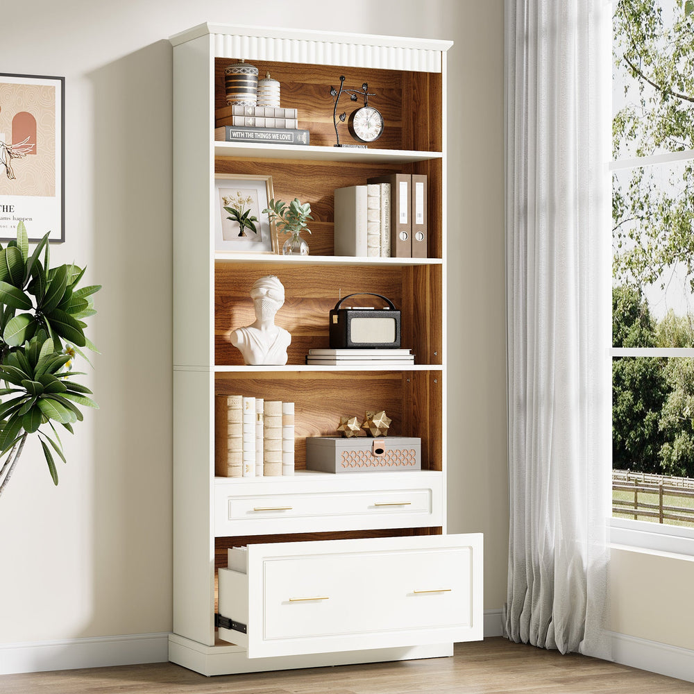 Tribesigns 72" Bookshelf with Drawers, 5-Shelf Bookcase Display Shelf ...