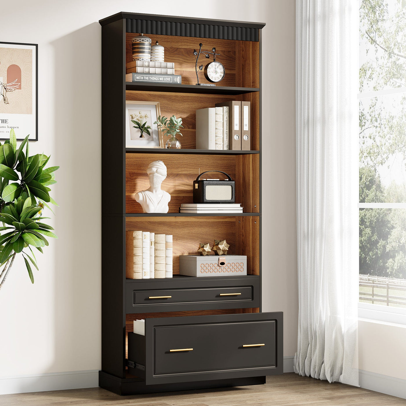 Tribesigns 72" Bookshelf with Drawers, 5-Shelf Bookcase Display Shelf ...