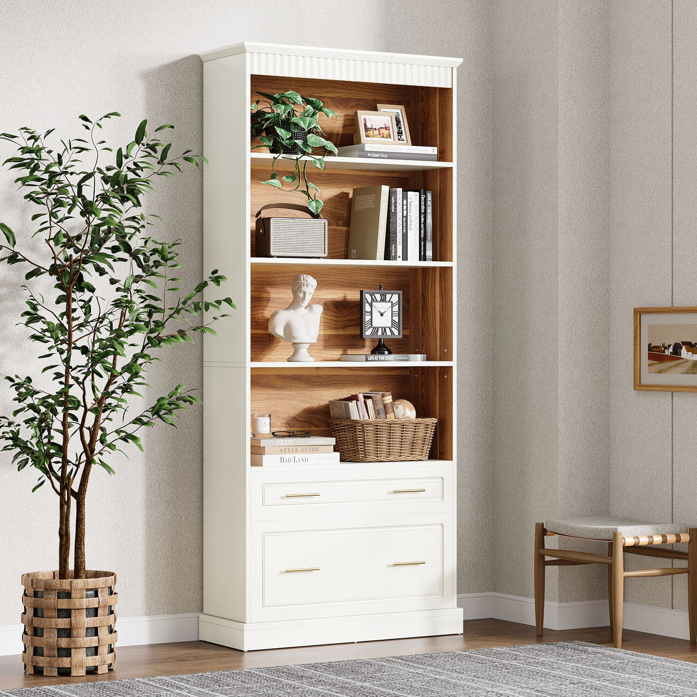 Tribesigns 72" Bookshelf with Drawers, 5-Shelf Bookcase Display Shelf ...