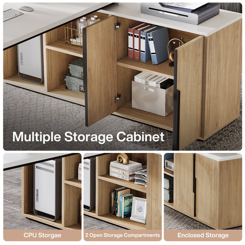 74'' L-Shaped Computer Desk, Desk With File Cabinet-Tribesigns