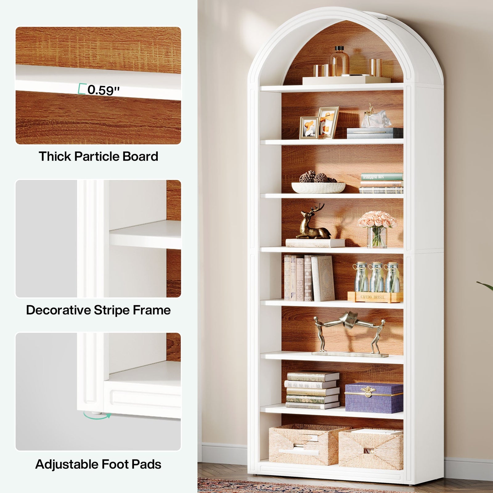 Tribesigns 6/8-Tier Tall Bookshelf, Wood Arched Bookcase Display ...