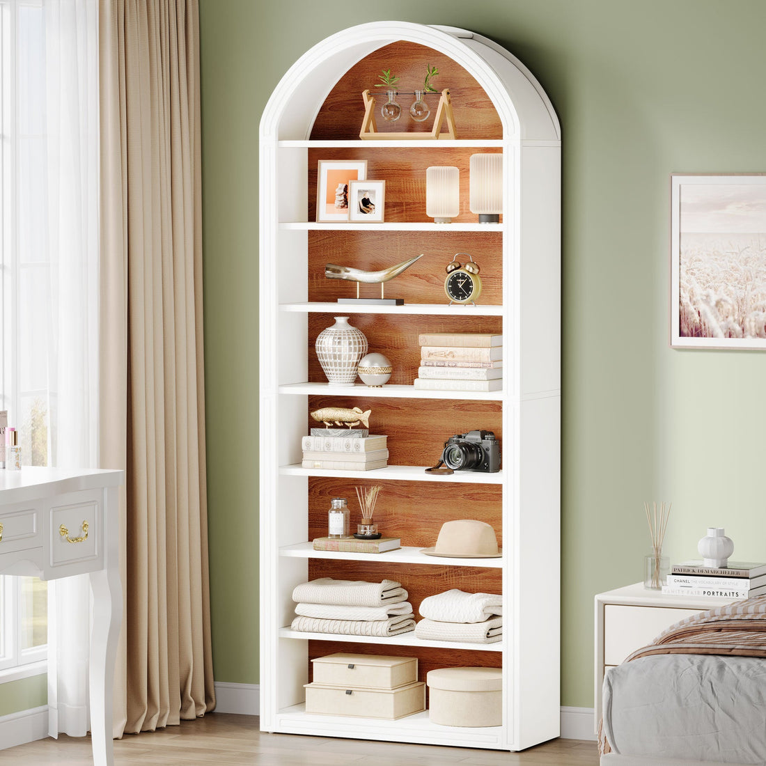 Tribesigns 6/8-Tier Tall Bookshelf, Wood Arched Bookcase Display ...