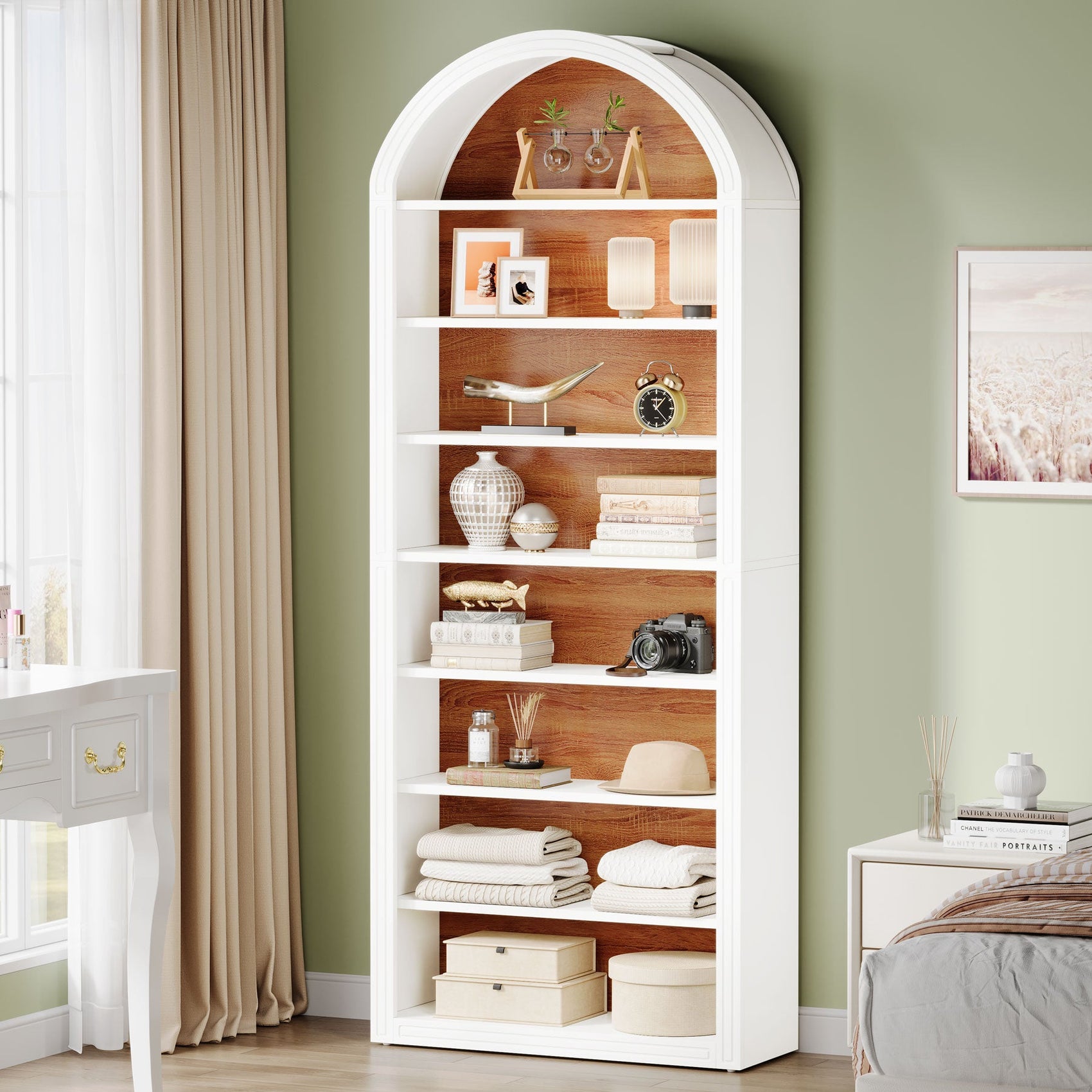Tribesigns 6/8-Tier Tall Bookshelf, Wood Arched Bookcase Display ...