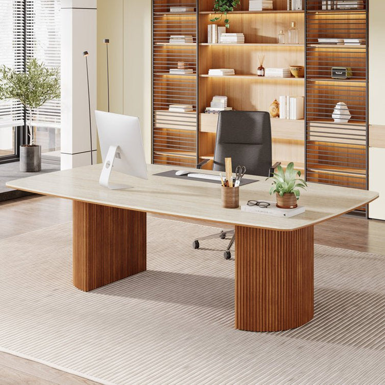 Tribesigns 78.7" Executive Desk, Travertine Slab Computer Desk