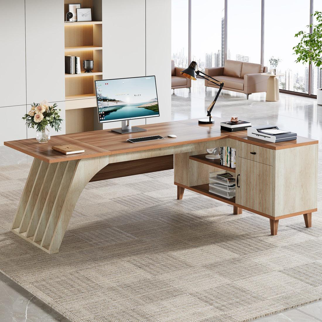 Tribesigns 78.7" L-Shaped Executive Desk, Computer Desk with Cabinet ...