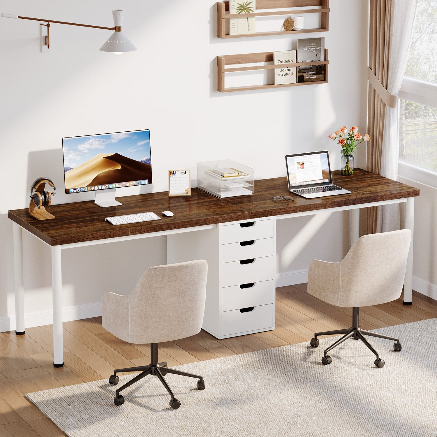 Tribesigns 78.7" Two Person Desk, Long Computer Desk with 5 Drawers ...
