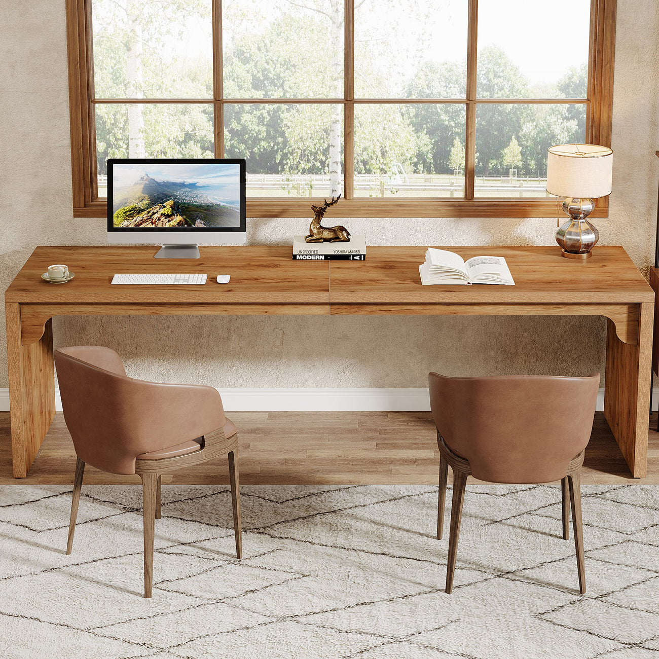 78.7" Desk For Two People, Long Wooden Desk Double Desk-Tribesigns
