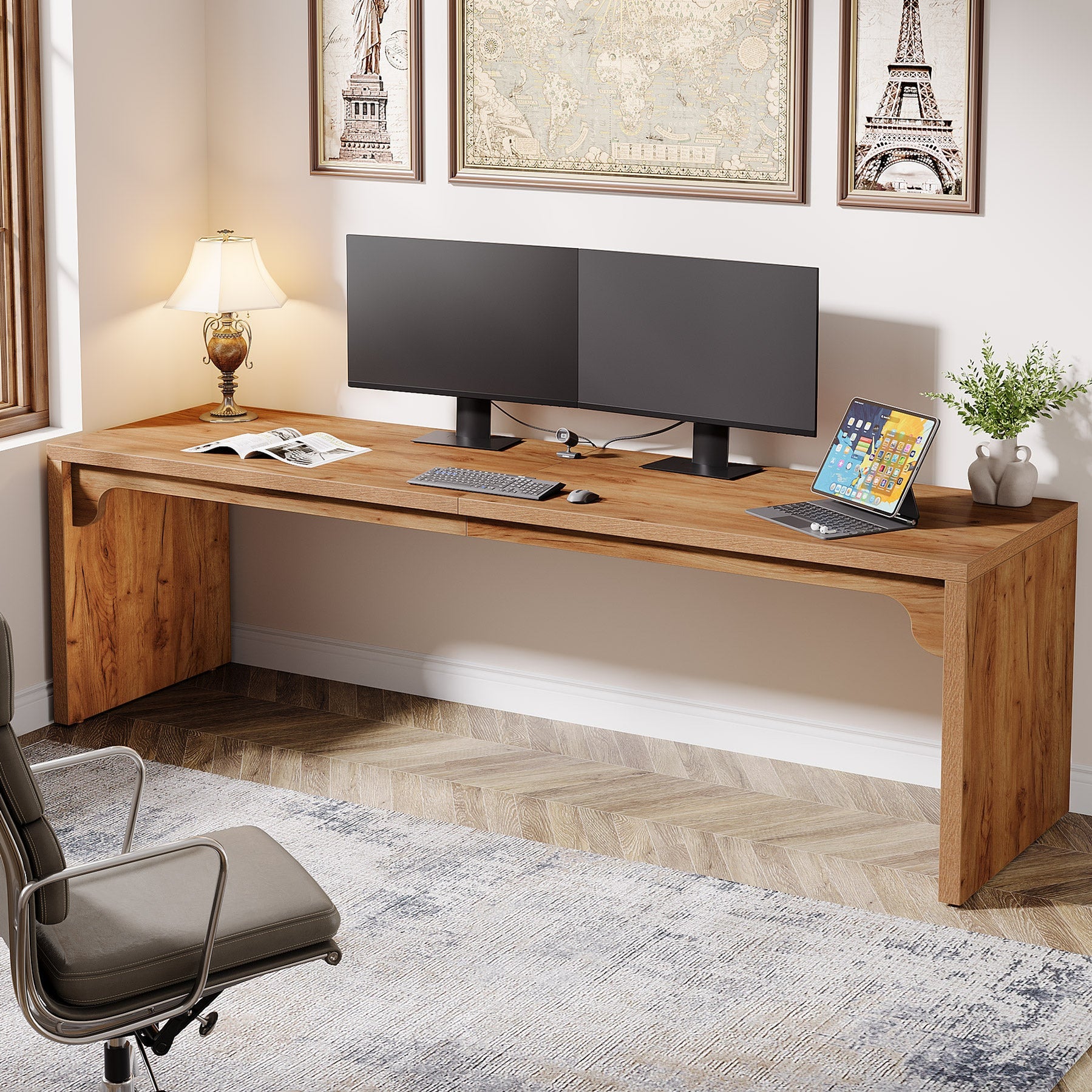 Tribesigns 78.7" Two Person Desk, Wood Long Computer Desk Double Desk